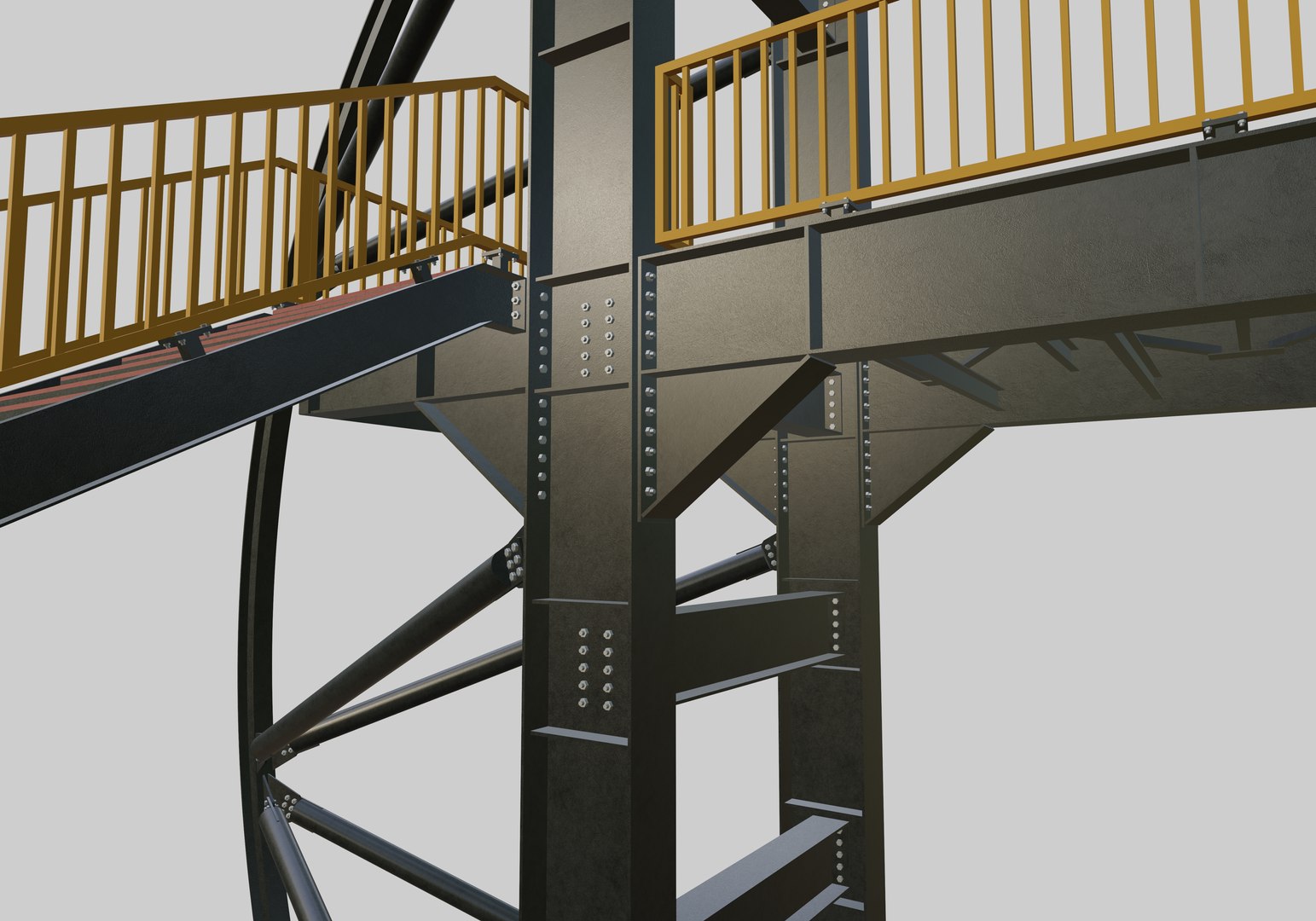 3D Steel Pedestrian Bridge - Flat Stair-Sailing Column Type-12 Model ...