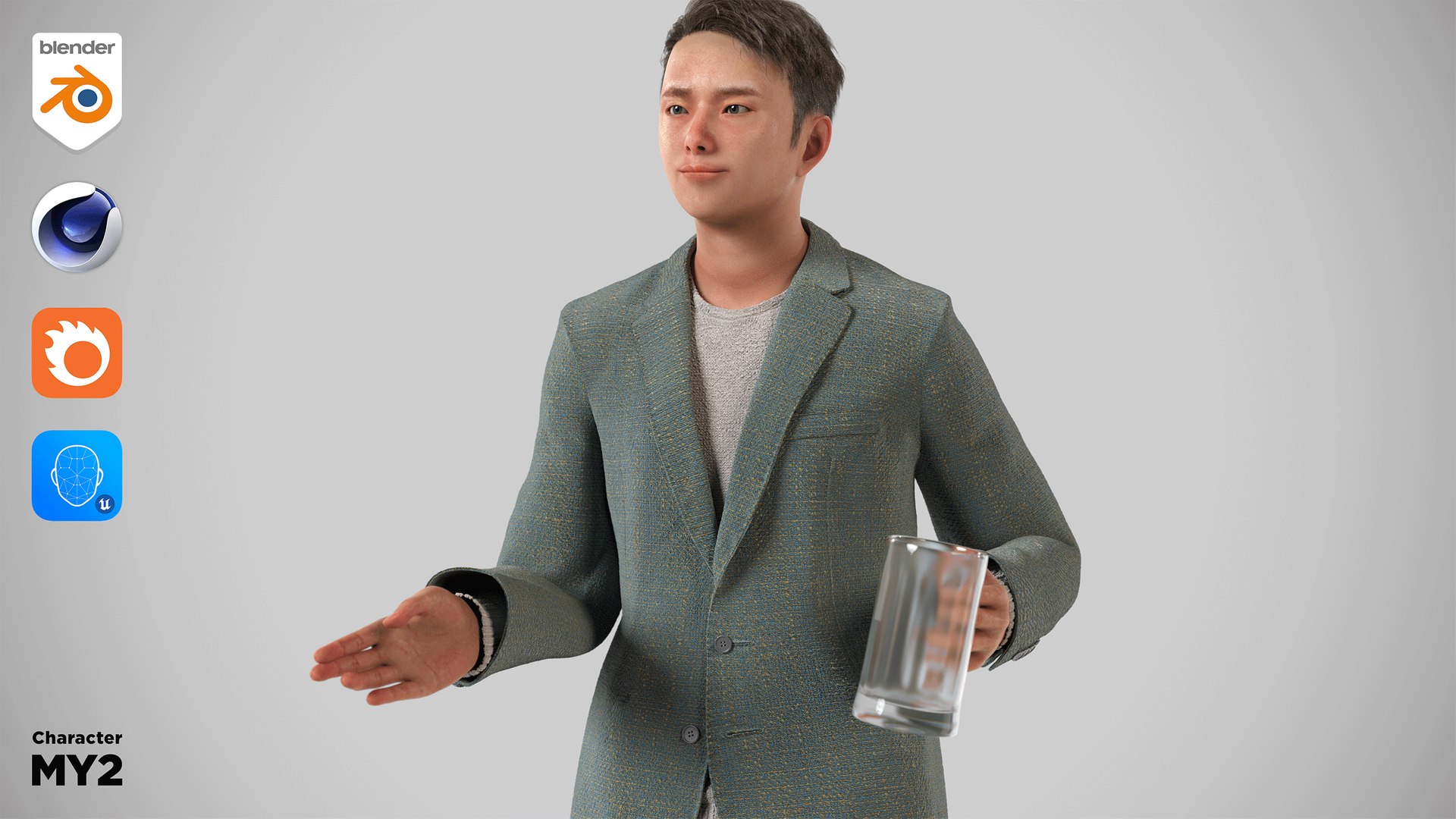 Rigged Modular Character - Asian Man 3D Model - MY2 - Blender UE5 C4D ...