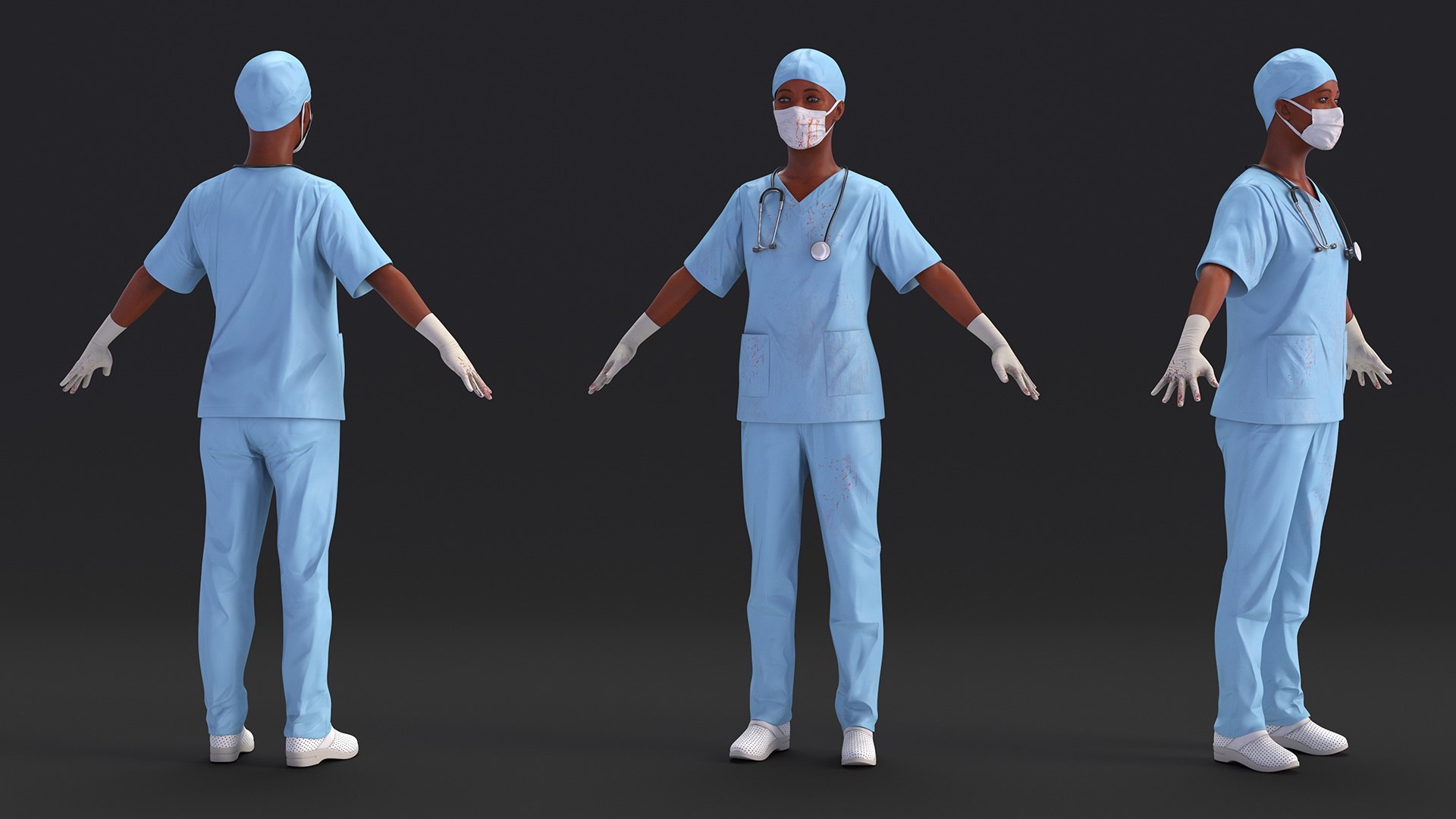 Medical Professional In Scrubs With Stethoscope And Mask Fur 3D ...