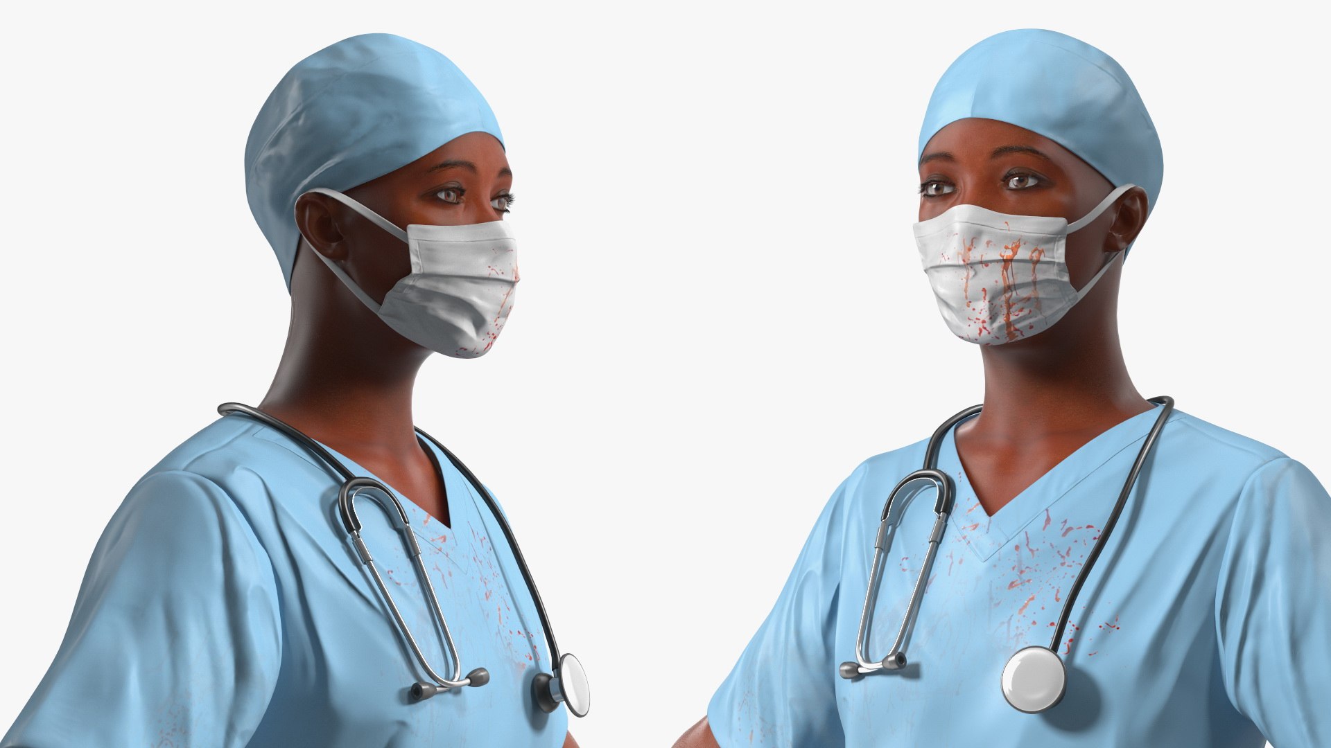 Medical Professional In Scrubs With Stethoscope And Mask Fur 3D ...