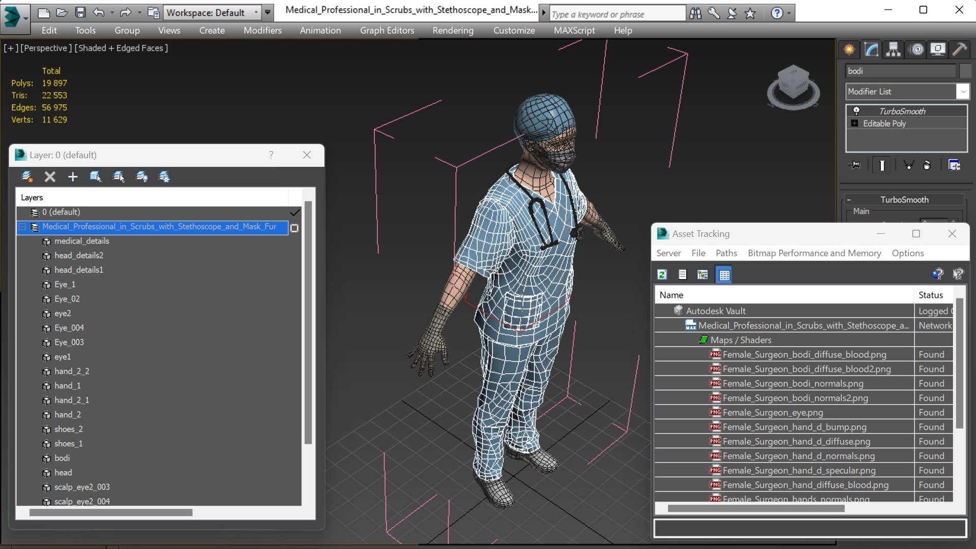Medical Professional In Scrubs With Stethoscope And Mask Fur 3D ...