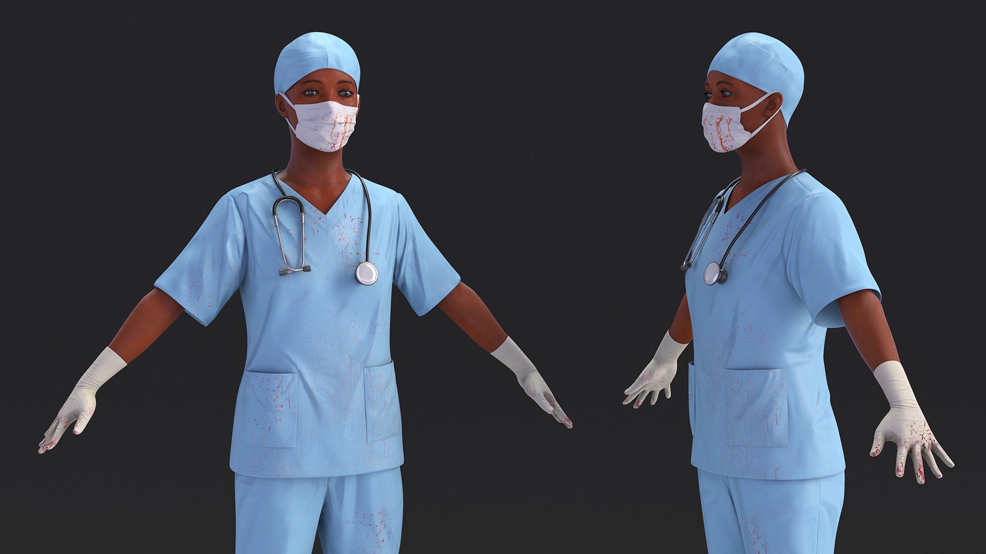 Medical Professional In Scrubs With Stethoscope And Mask Fur 3D ...
