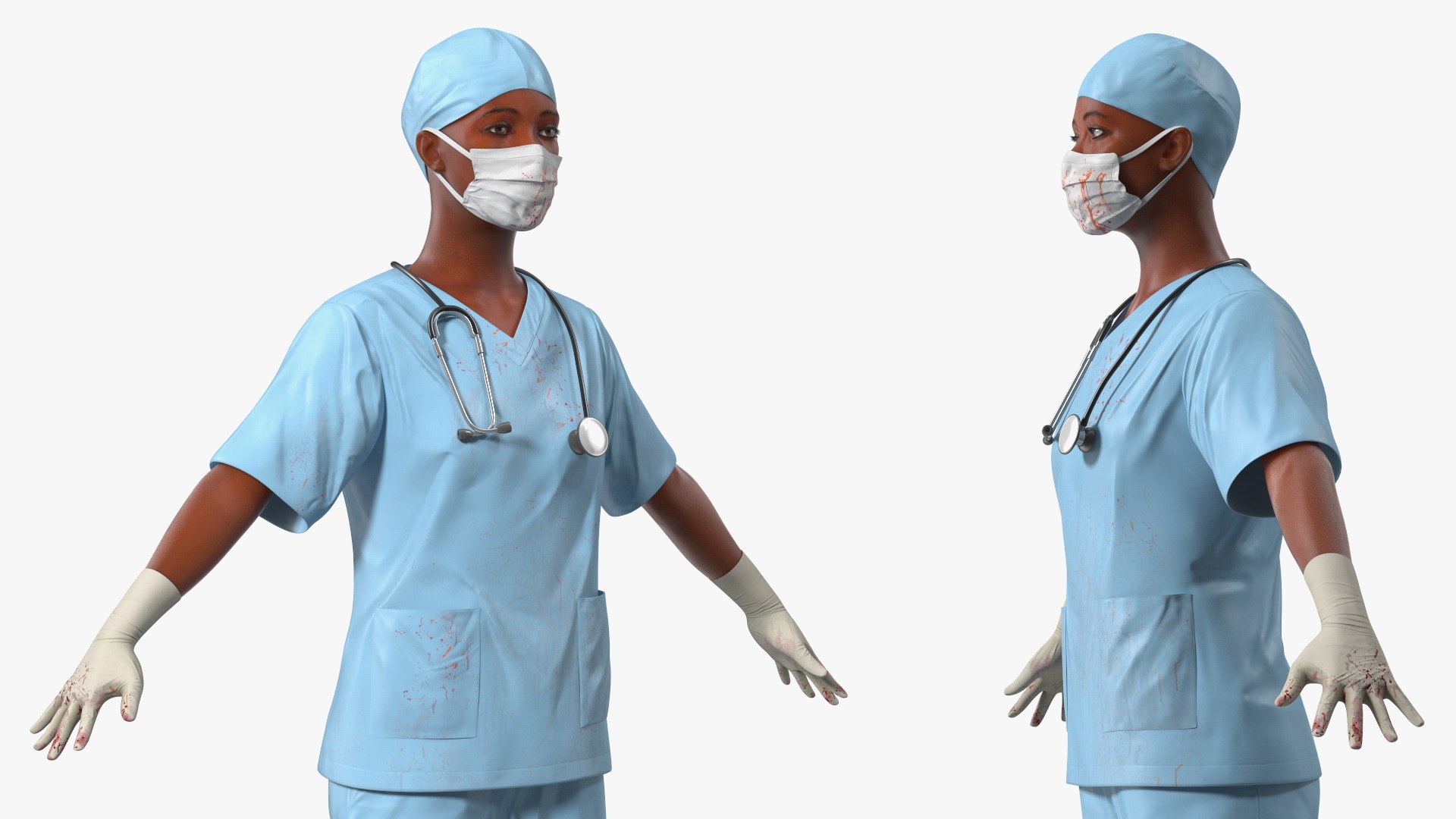 Medical Professional In Scrubs With Stethoscope And Mask Fur 3D ...