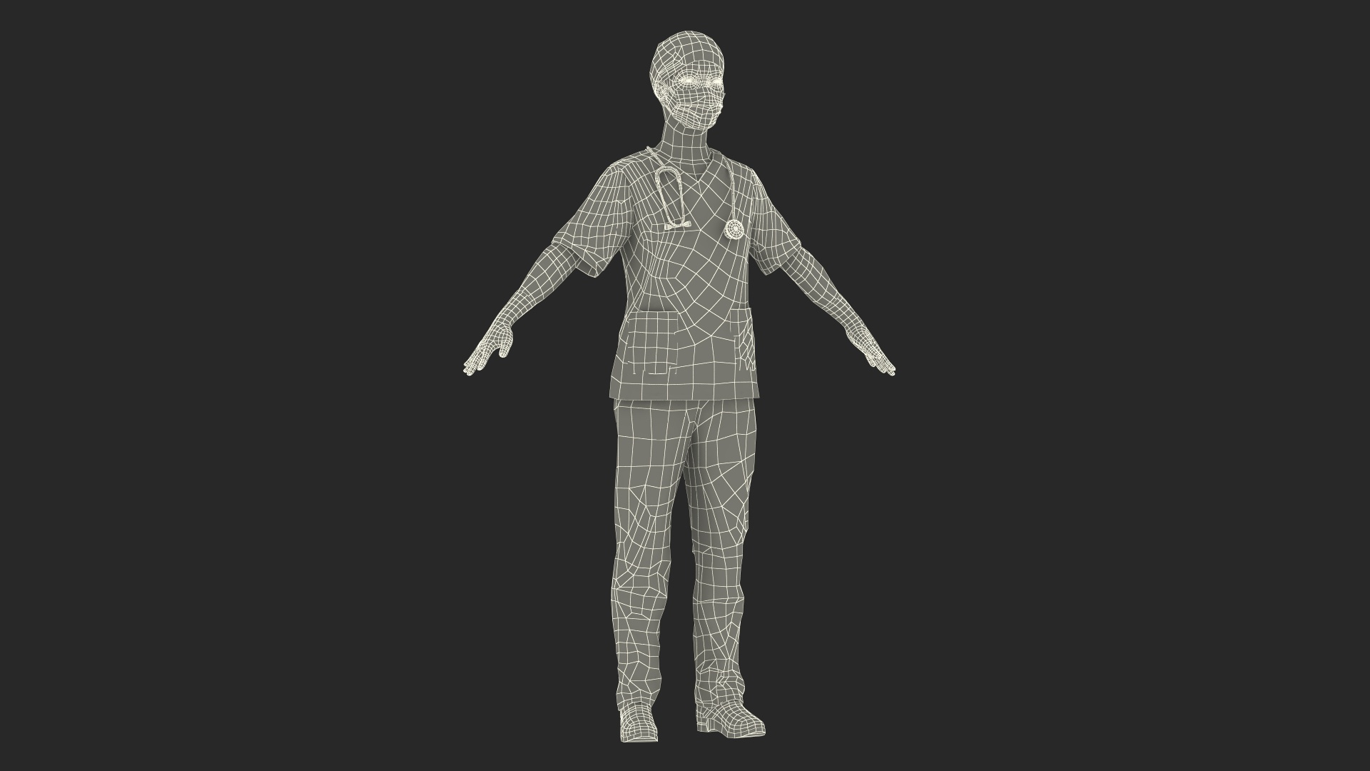 Medical Professional In Scrubs With Stethoscope And Mask Fur 3D ...