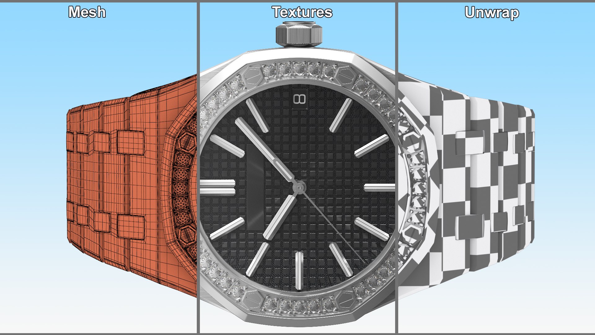 Luxury Royal Watch Black Stainless Steel Diamond-Set Chronograph 3D ...