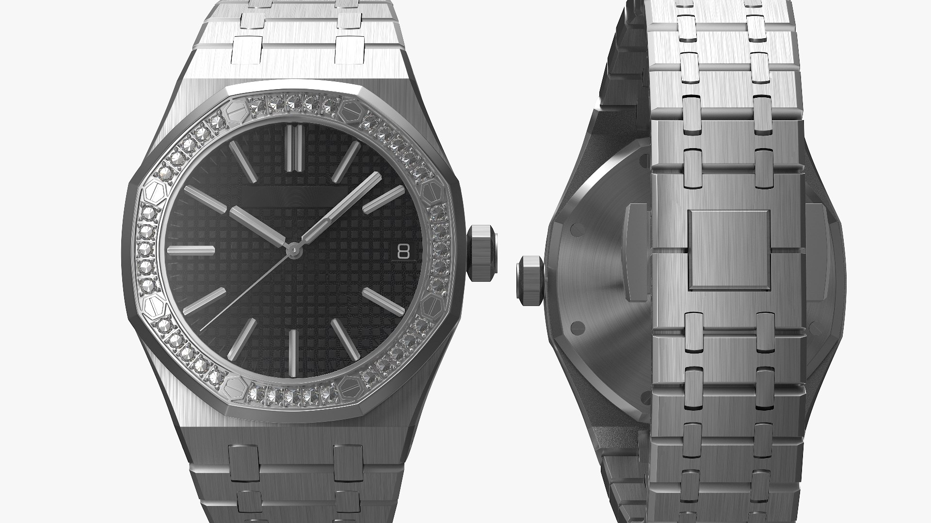 Luxury Royal Watch Black Stainless Steel Diamond-Set Chronograph 3D ...