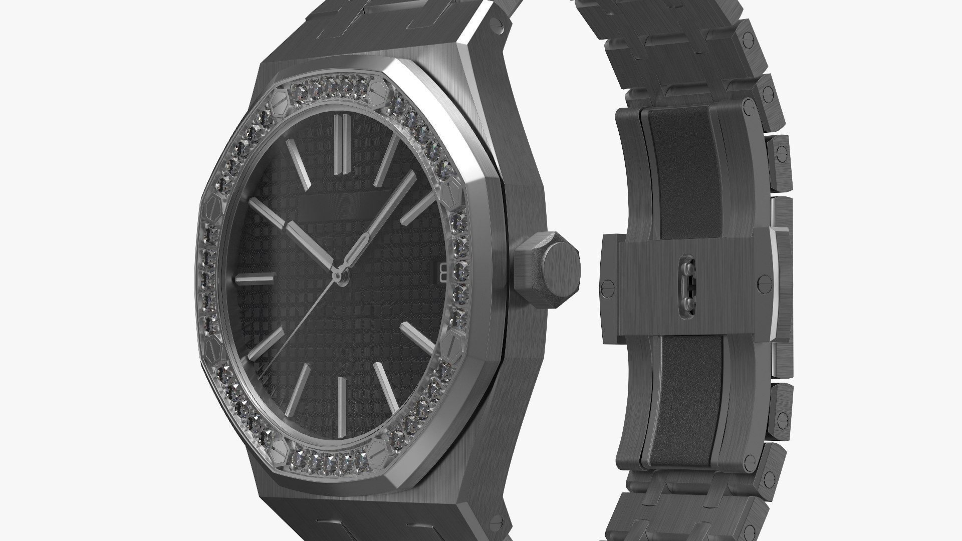 Luxury Royal Watch Black Stainless Steel Diamond-Set Chronograph 3D ...