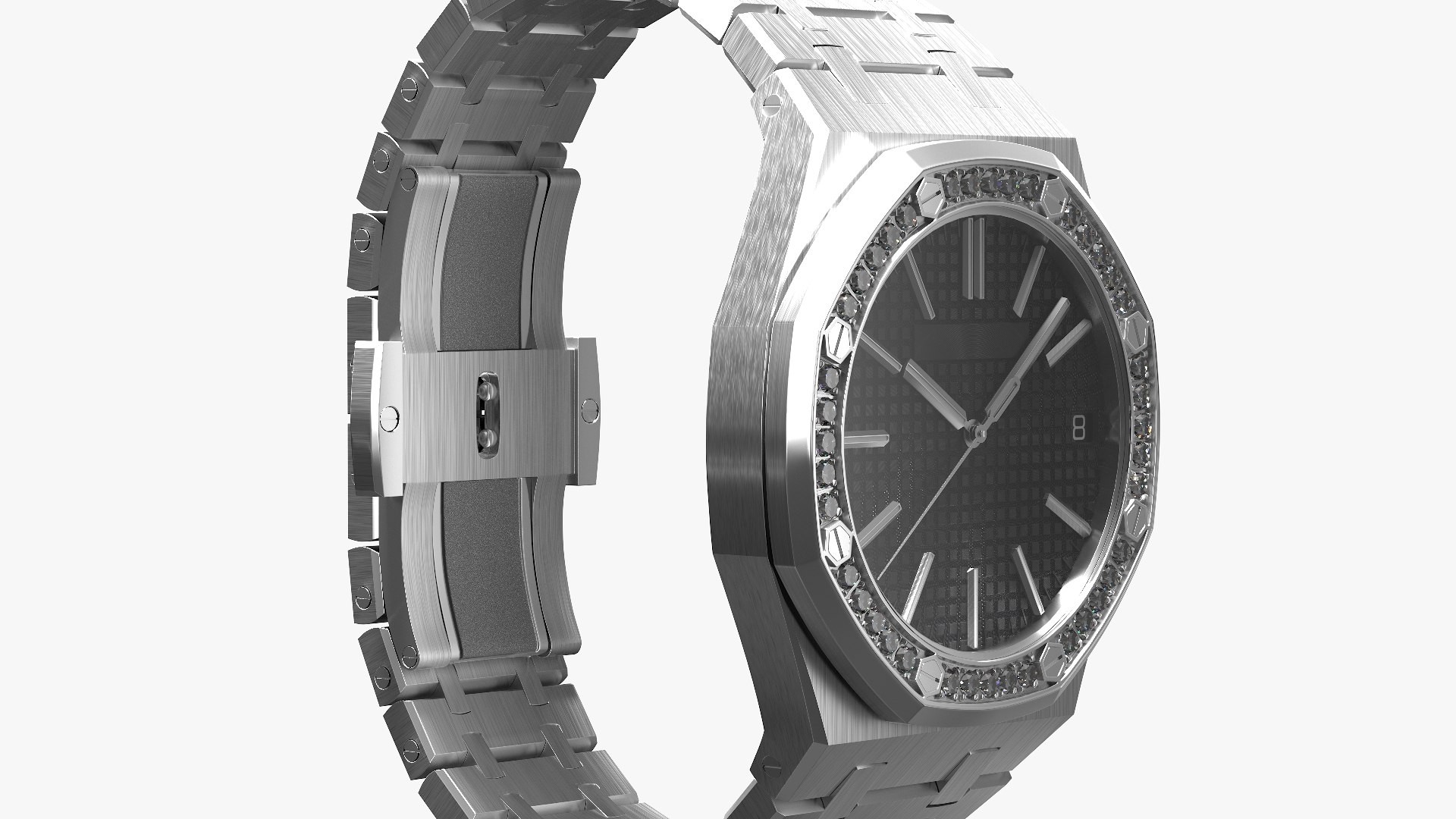 Luxury Royal Watch Black Stainless Steel Diamond-Set Chronograph 3D ...