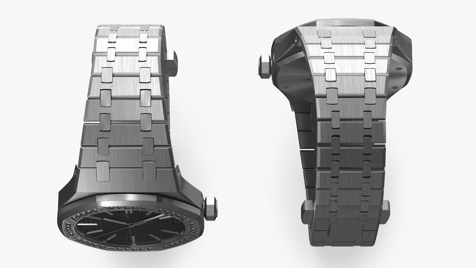Luxury Royal Watch Black Stainless Steel Diamond-Set Chronograph 3D ...