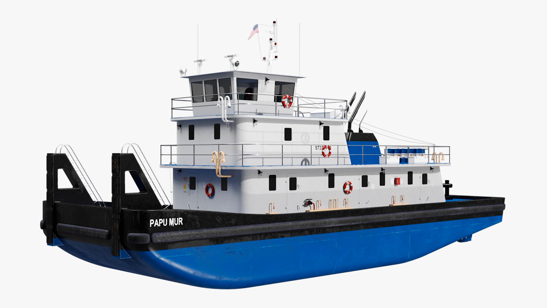 3D Model Push Boat Ship Blue - TurboSquid 2366199