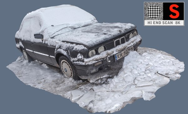 3d model old car snow pack