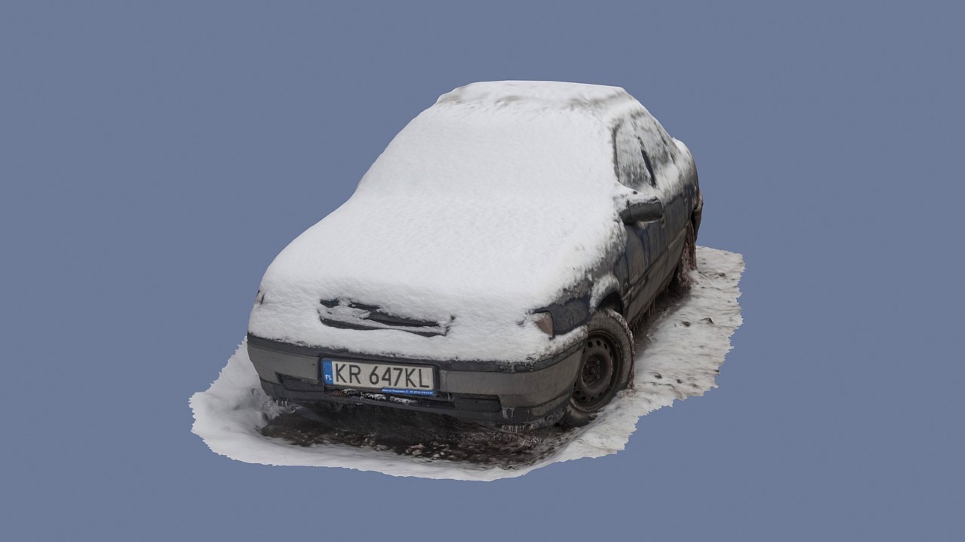 3d model old car snow pack