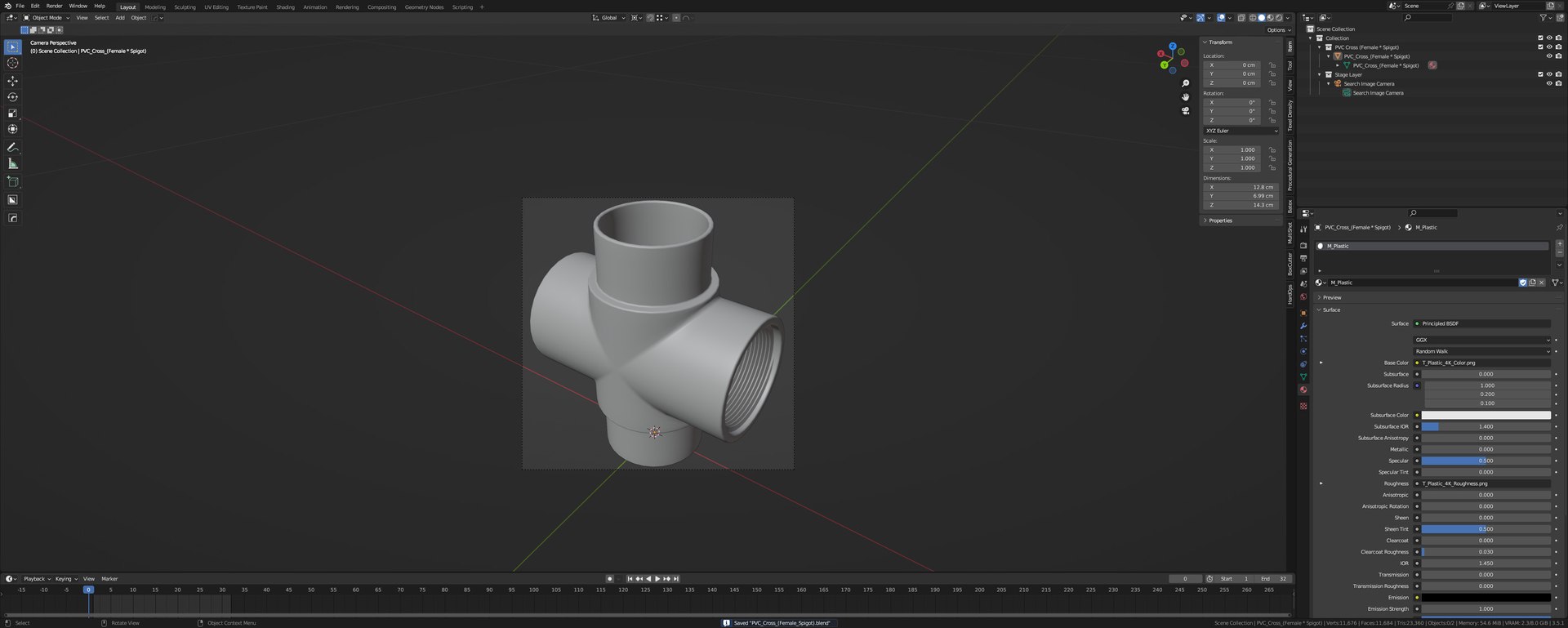 PVC Cross Female X Spigot 3D Model - TurboSquid 2093826