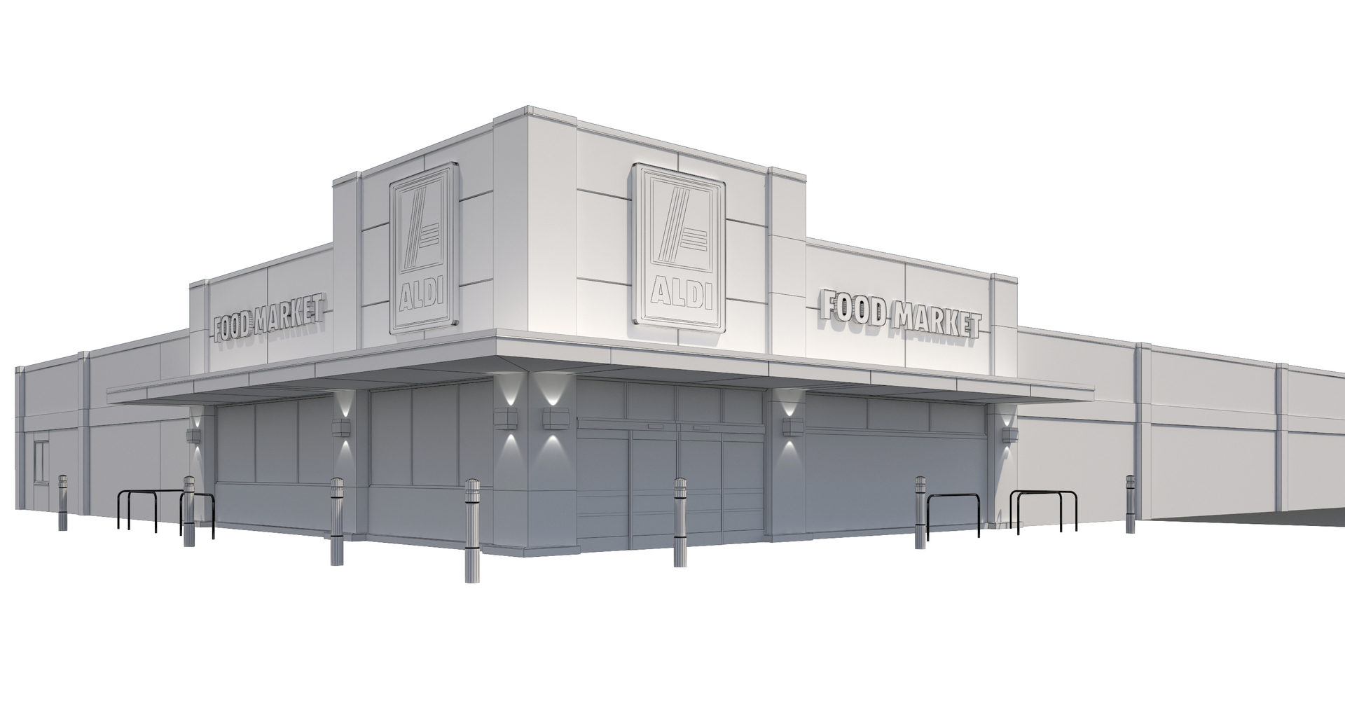 Exterior retail aldi grocery store 3D model - TurboSquid 1253066