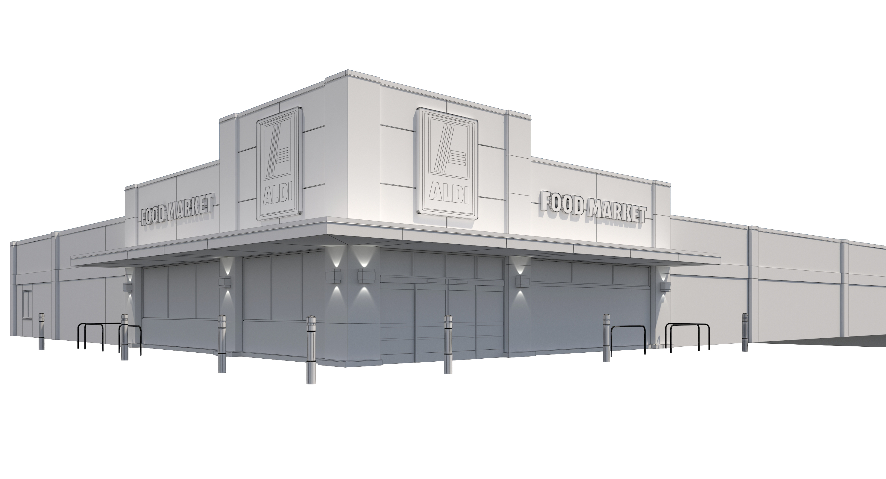 Exterior retail aldi grocery store 3D model - TurboSquid 1253066