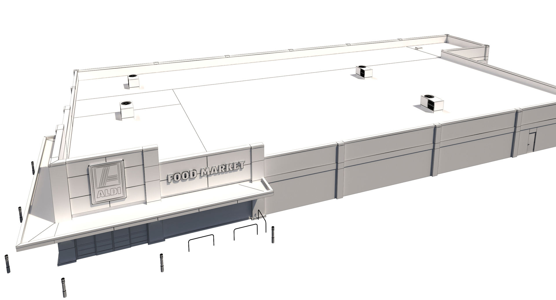 Exterior retail aldi grocery store 3D model - TurboSquid 1253066