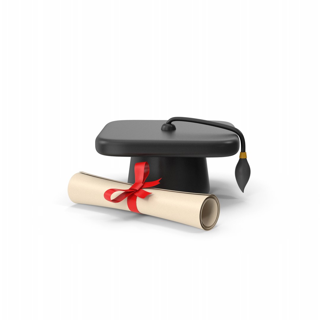 3D Model Cartoony Graduation Hat And Certificate - TurboSquid 2226475