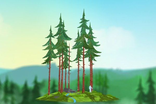 3d model willow cartoon tree