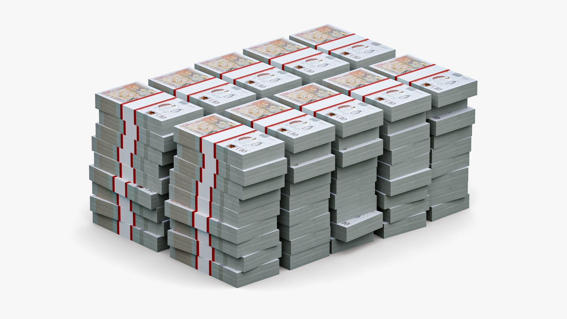3D Stacked UK 10 Pounds Currency Bundles - TurboSquid 2256159