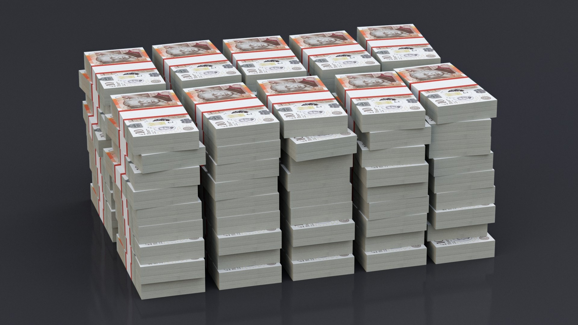 3D Stacked UK 10 Pounds Currency Bundles - TurboSquid 2256159