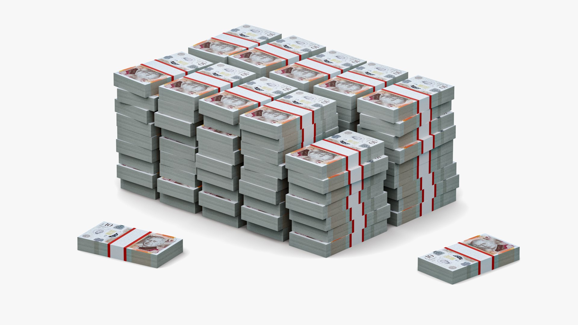 3D Stacked UK 10 Pounds Currency Bundles - TurboSquid 2256159