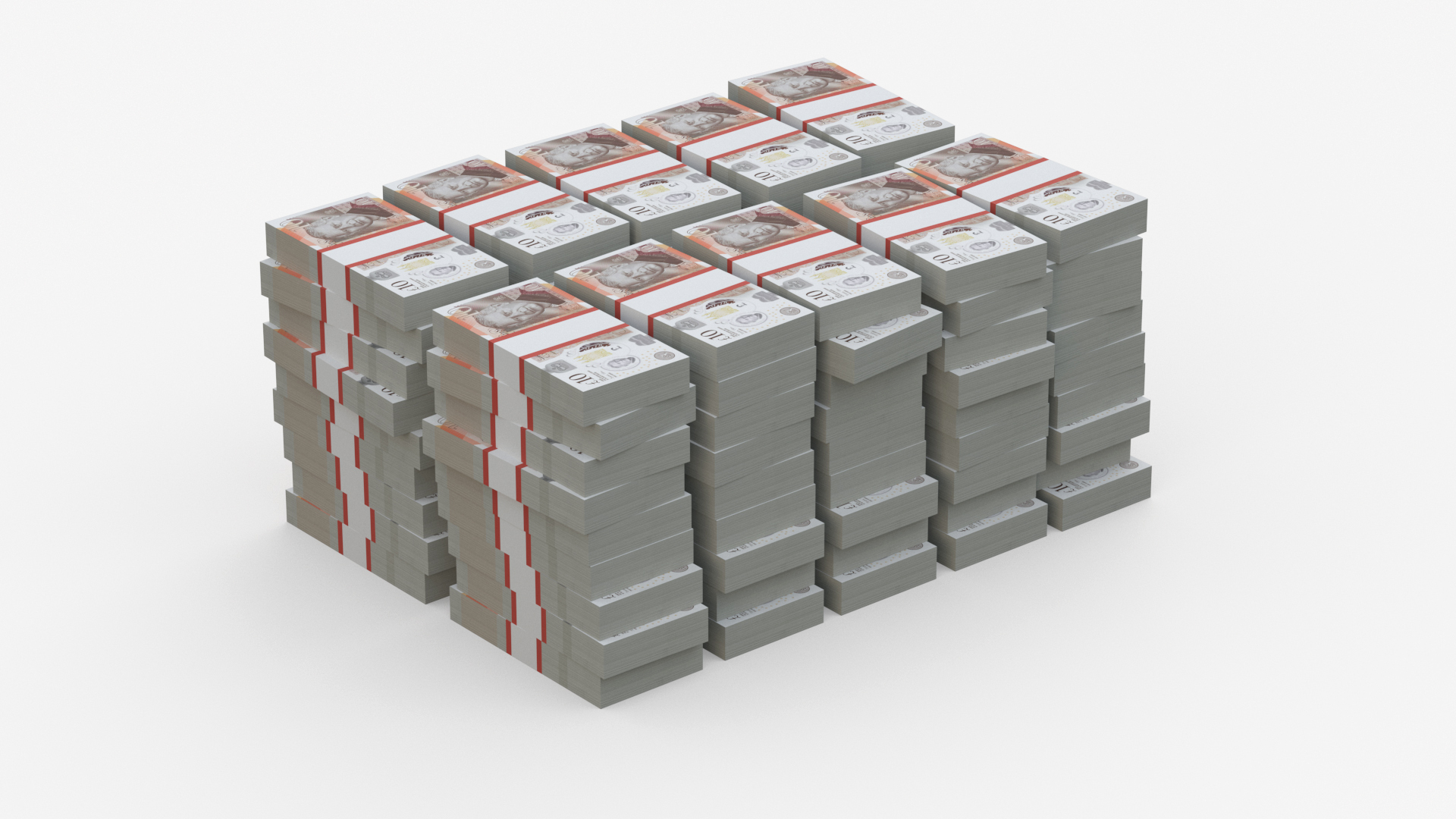 3D Stacked UK 10 Pounds Currency Bundles - TurboSquid 2256159