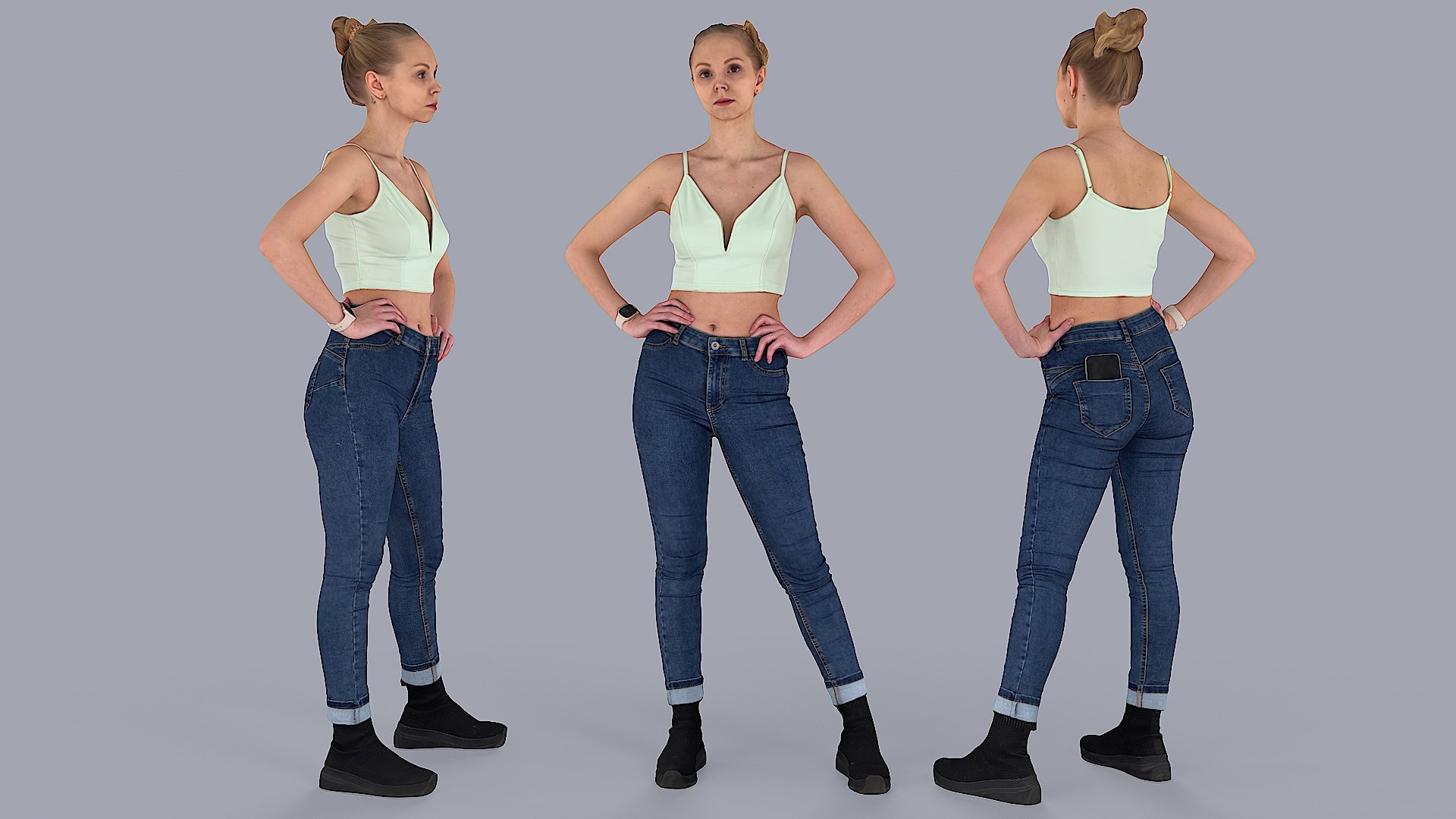 3D Slightly Tense Girl With Smartwatch And Smartphone - TurboSquid 2066690