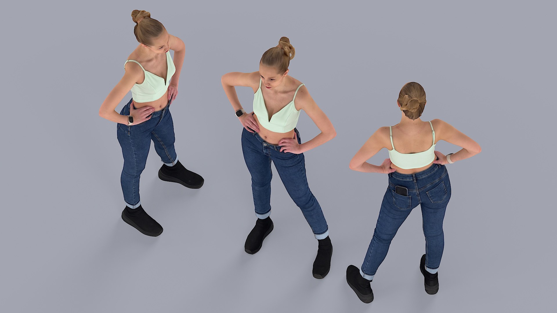3D Slightly Tense Girl With Smartwatch And Smartphone - TurboSquid 2066690