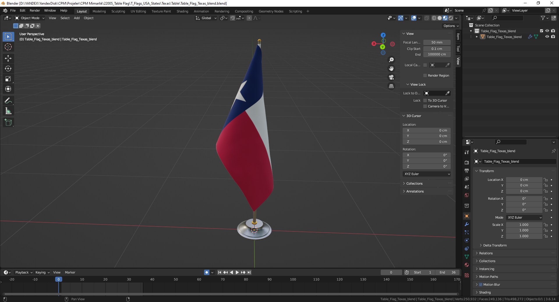 3D Table Flag Texas Model - TurboSquid 2269219