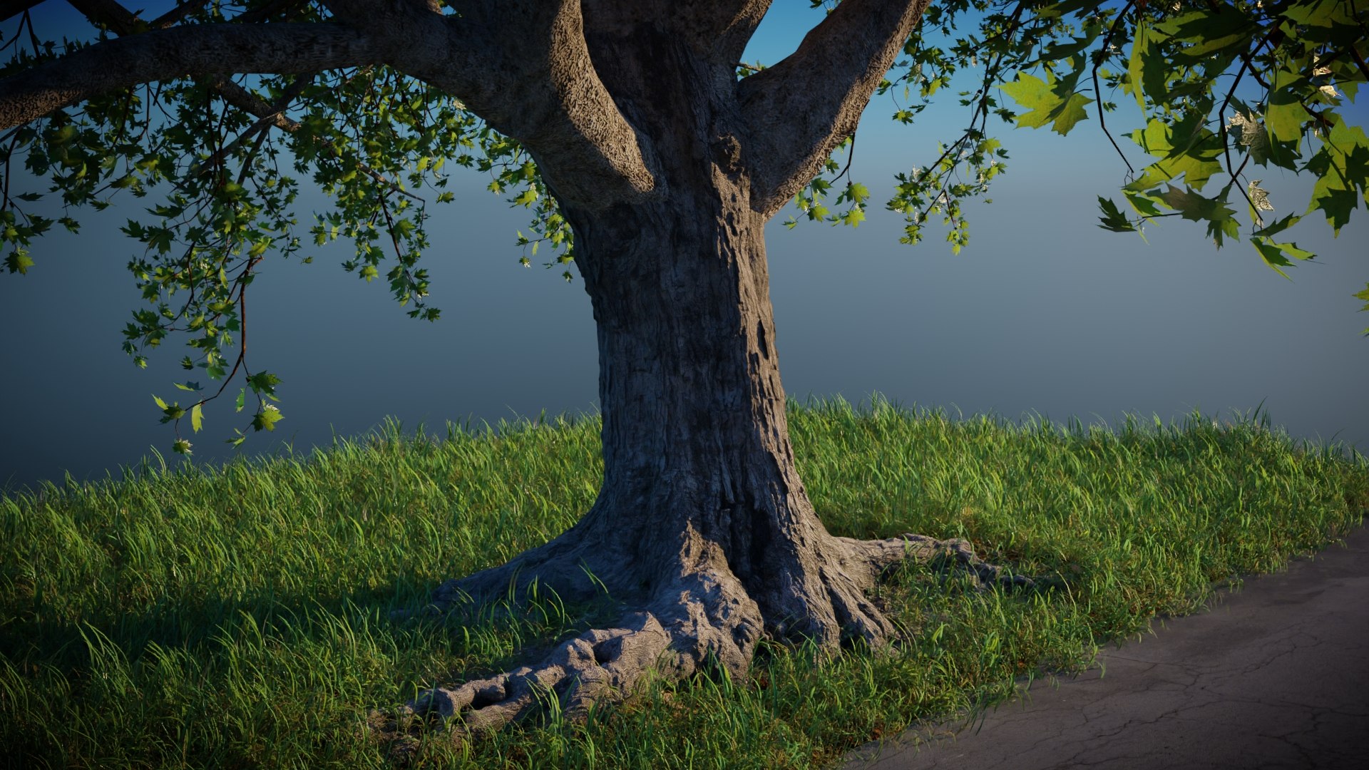 Tree On The Road - Complete Tree Package With Particles 3D Model ...