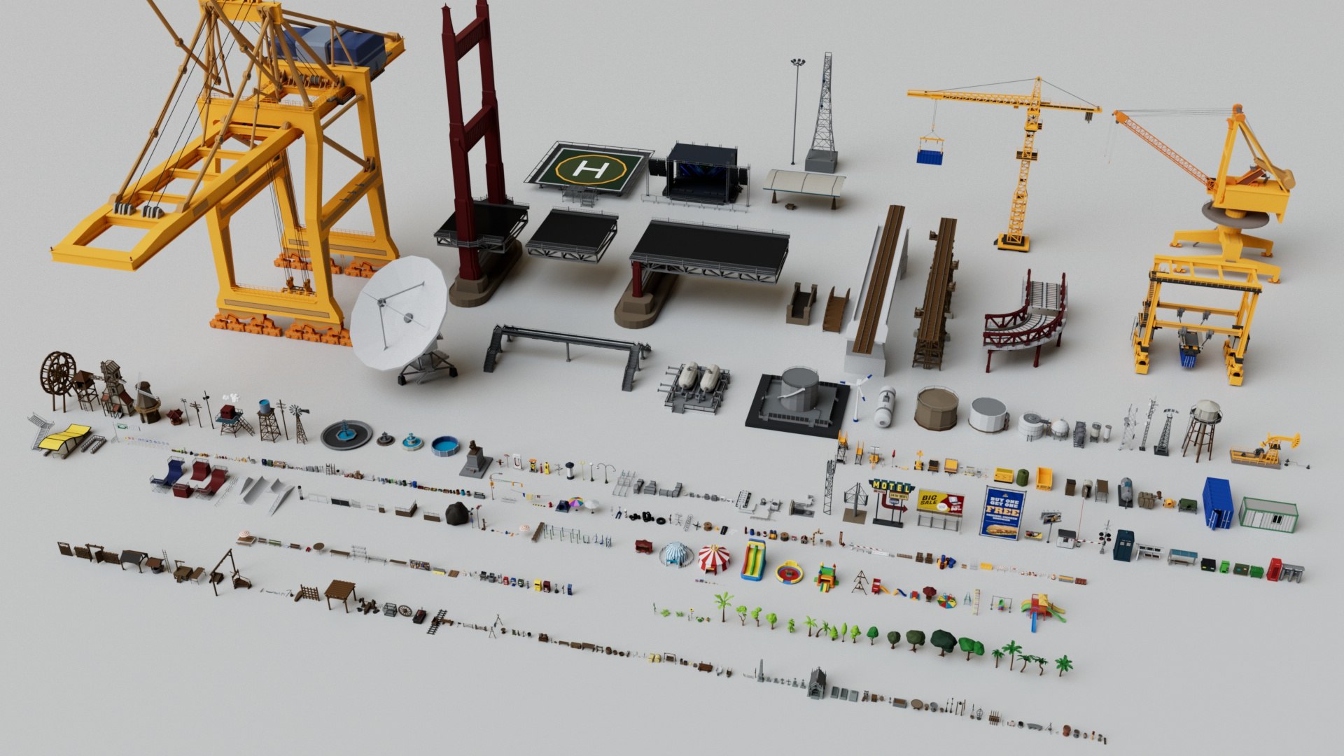 Low Poly Exterior City Street Props Pack Collection Model - TurboSquid ...