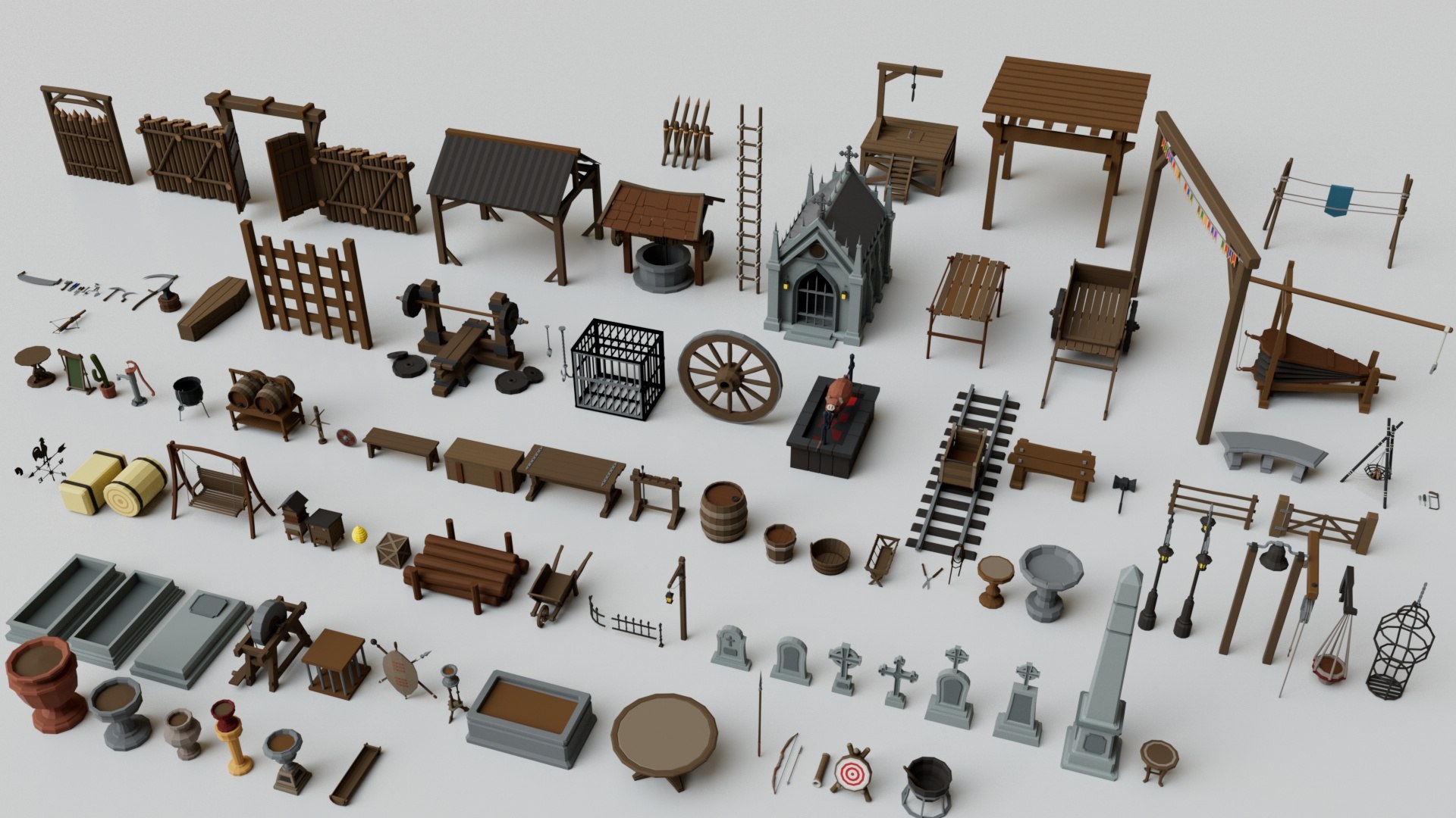 Low Poly Exterior City Street Props Pack Collection Model - TurboSquid ...