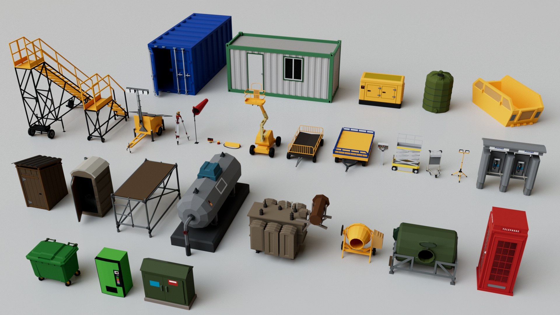 Low Poly Exterior City Street Props Pack Collection Model - TurboSquid ...