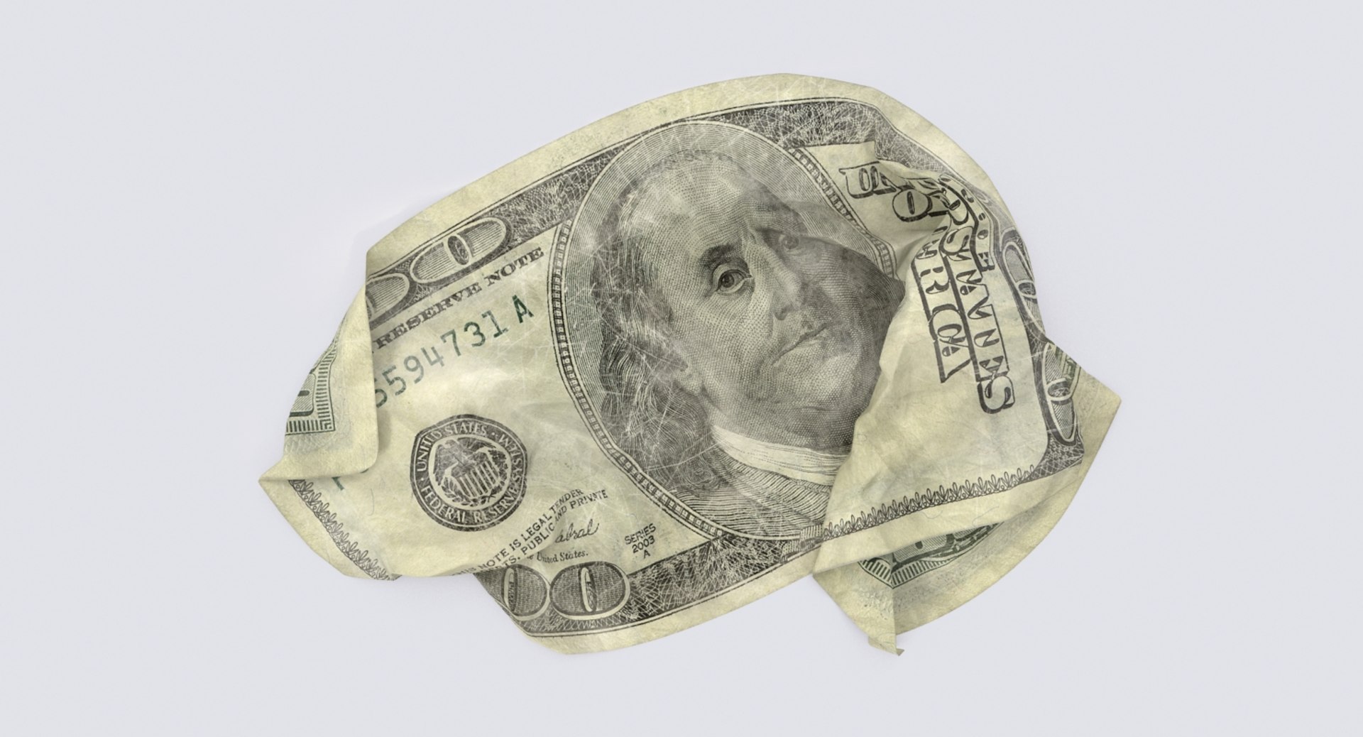 3d 100 dollar bill crumpled