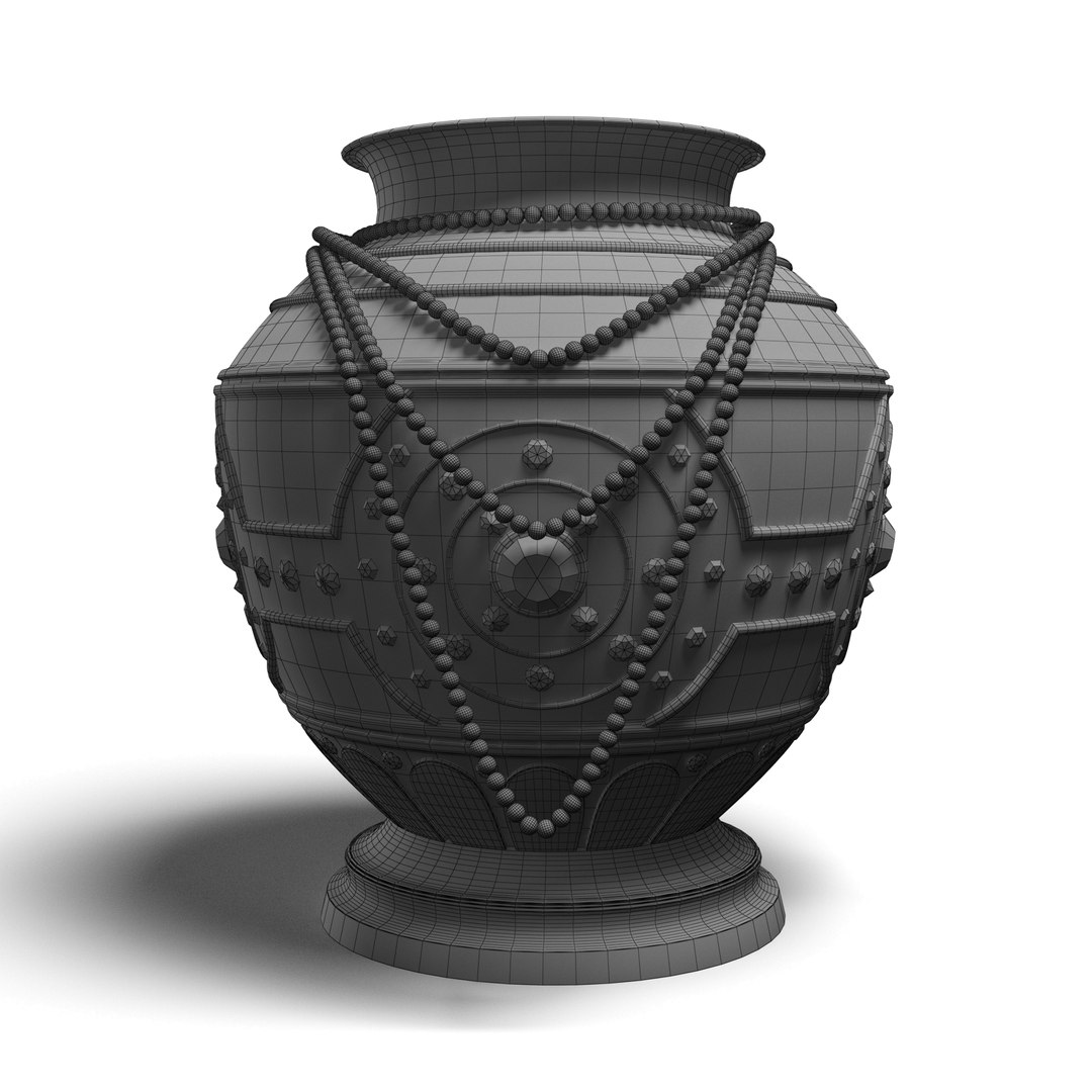 3D Golden Kalash With Pearl Necklace Model - TurboSquid 2424622