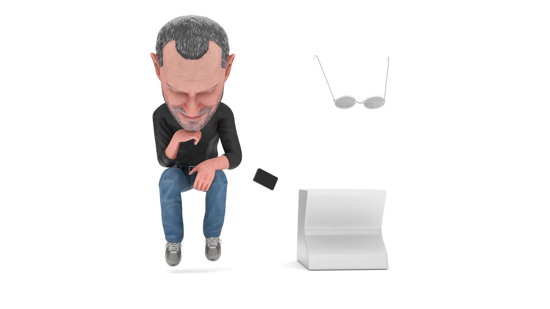 3D Steve Jobs Action Figure Thinker Pose For 3D Print Model ...
