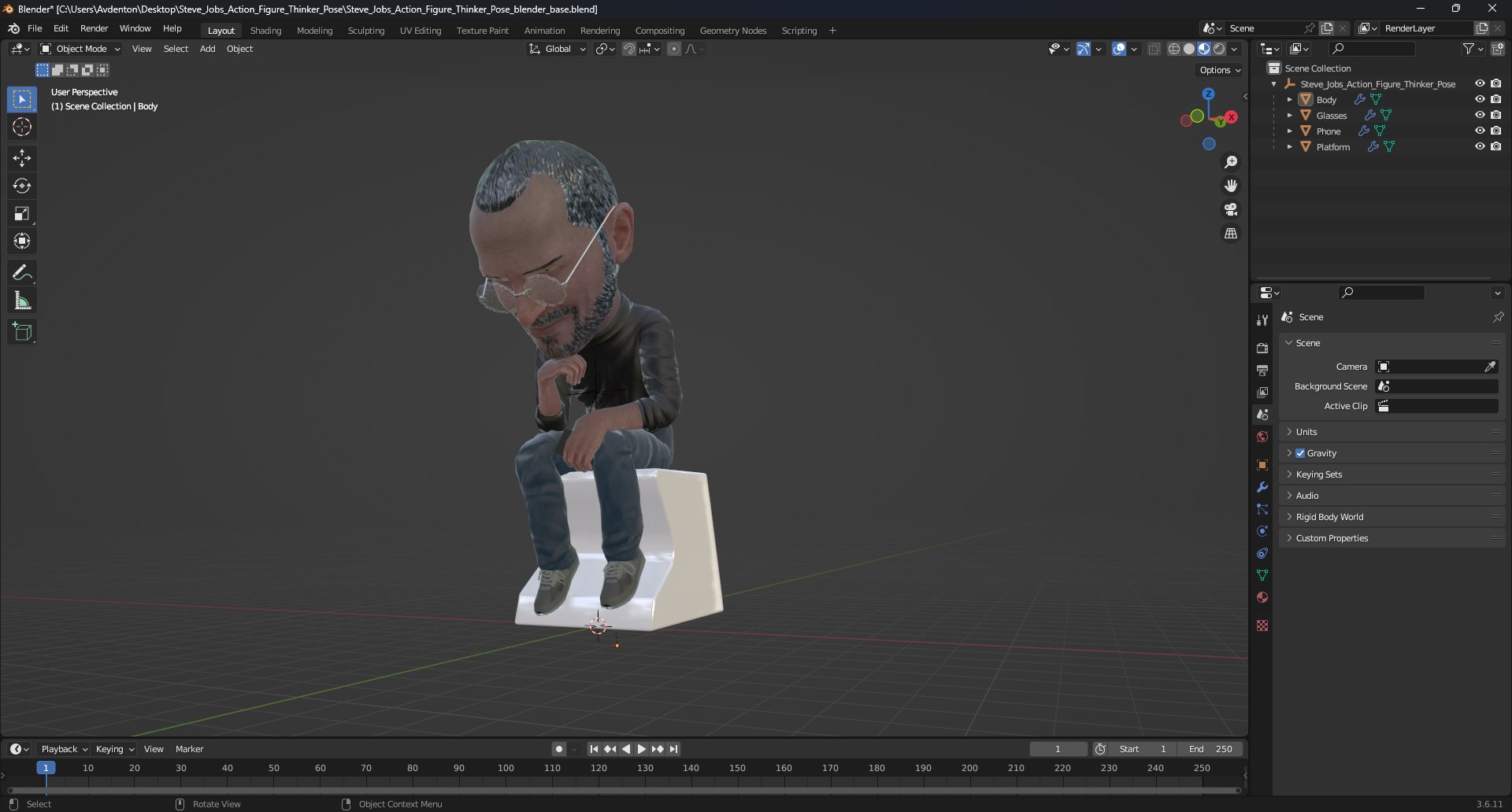 3D Steve Jobs Action Figure Thinker Pose For 3D Print Model ...