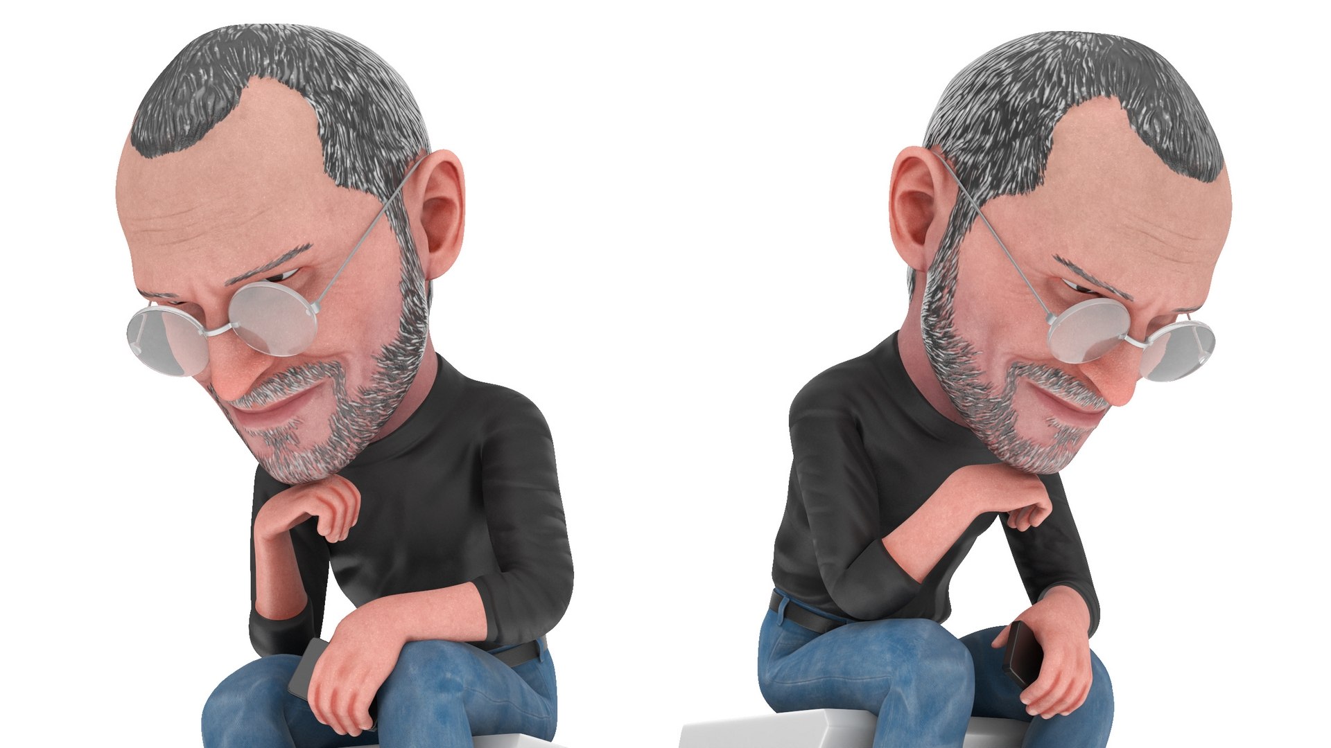 3D Steve Jobs Action Figure Thinker Pose For 3D Print Model ...