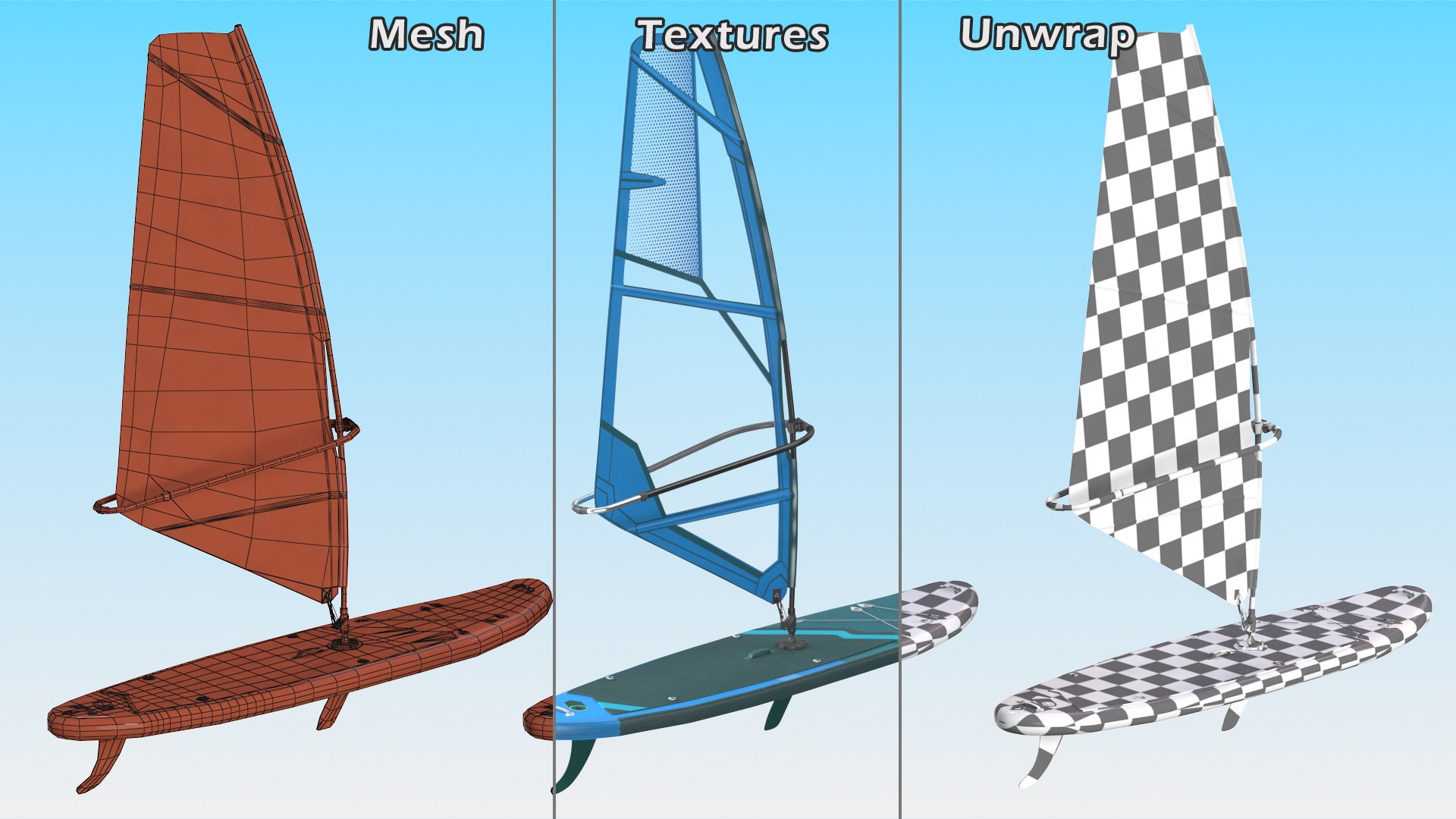 Inflatable Windsurf SUP with Sail Blue model - TurboSquid 2063015