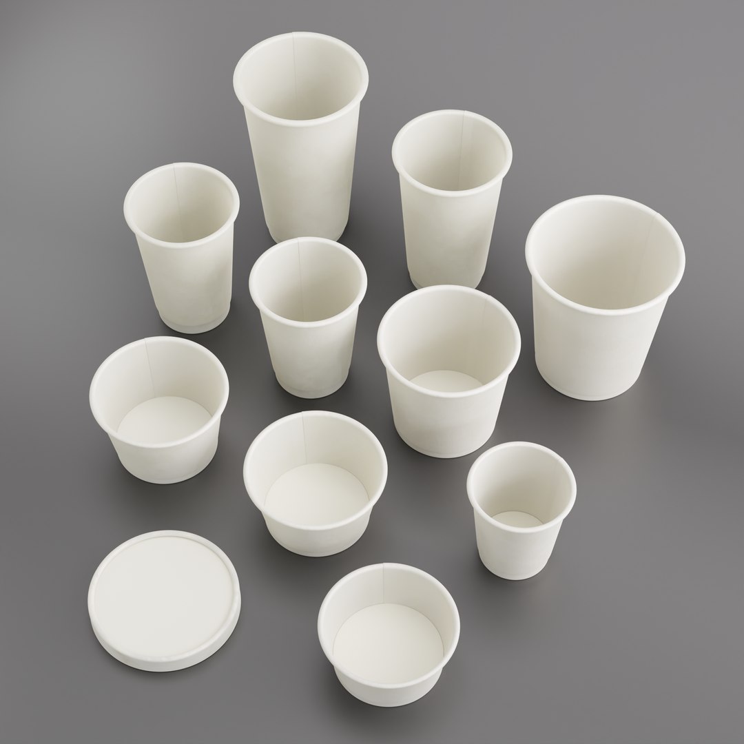 3D Paper Cups And Paper Food Containers Model - TurboSquid 2143921