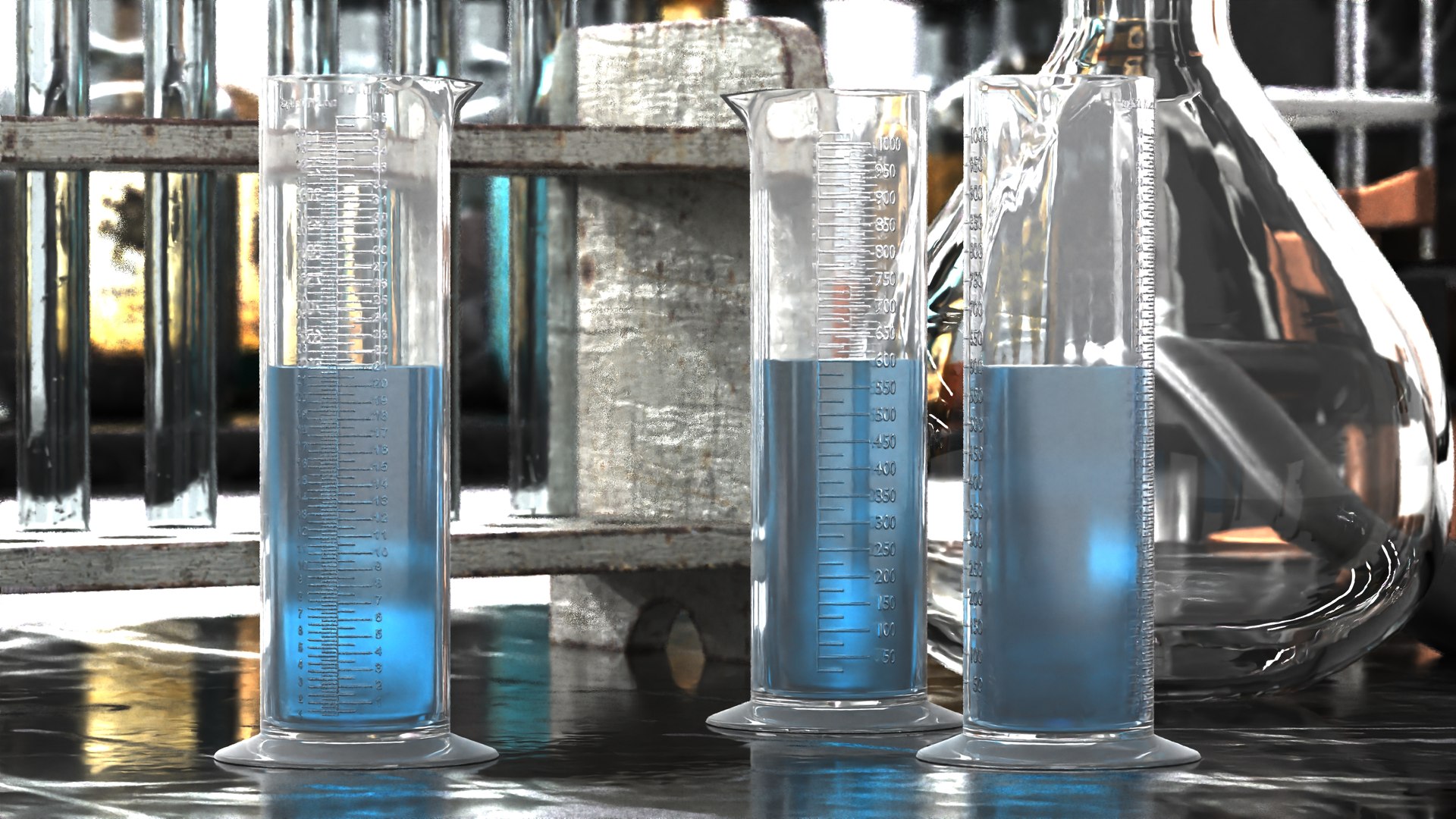 3D Measuring Cylinder Flask Blue Liquor - TurboSquid 2062694