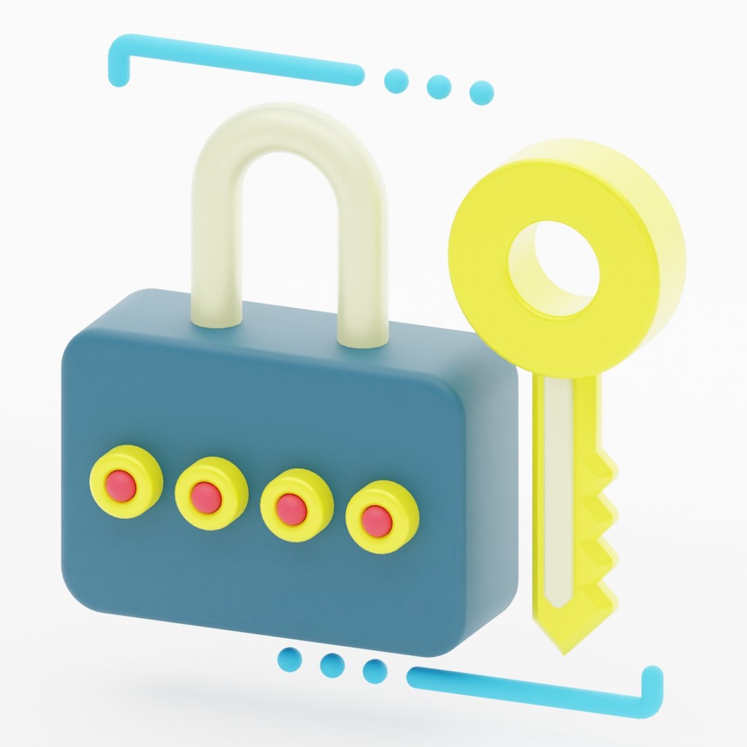 3D Icon Of Password Represented With Lock And Key - TurboSquid 2068333