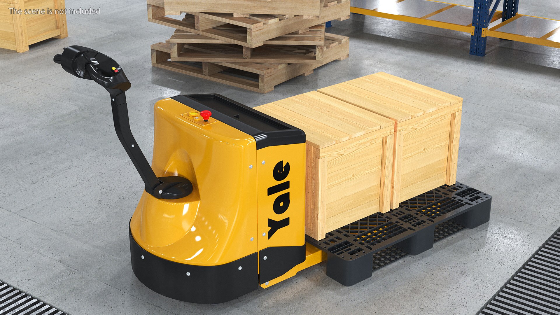 3D Yale Fully Powered Pallet Truck with Wooden Crates Rigged for Cinema ...