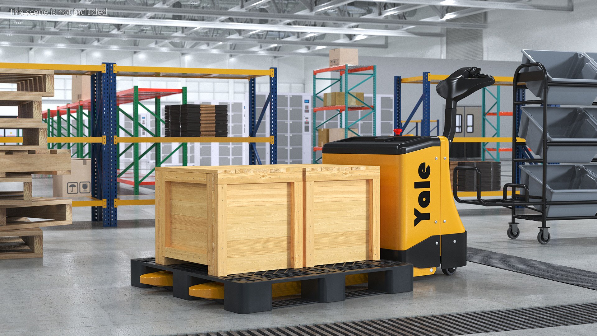 3D Yale Fully Powered Pallet Truck with Wooden Crates Rigged for Cinema ...