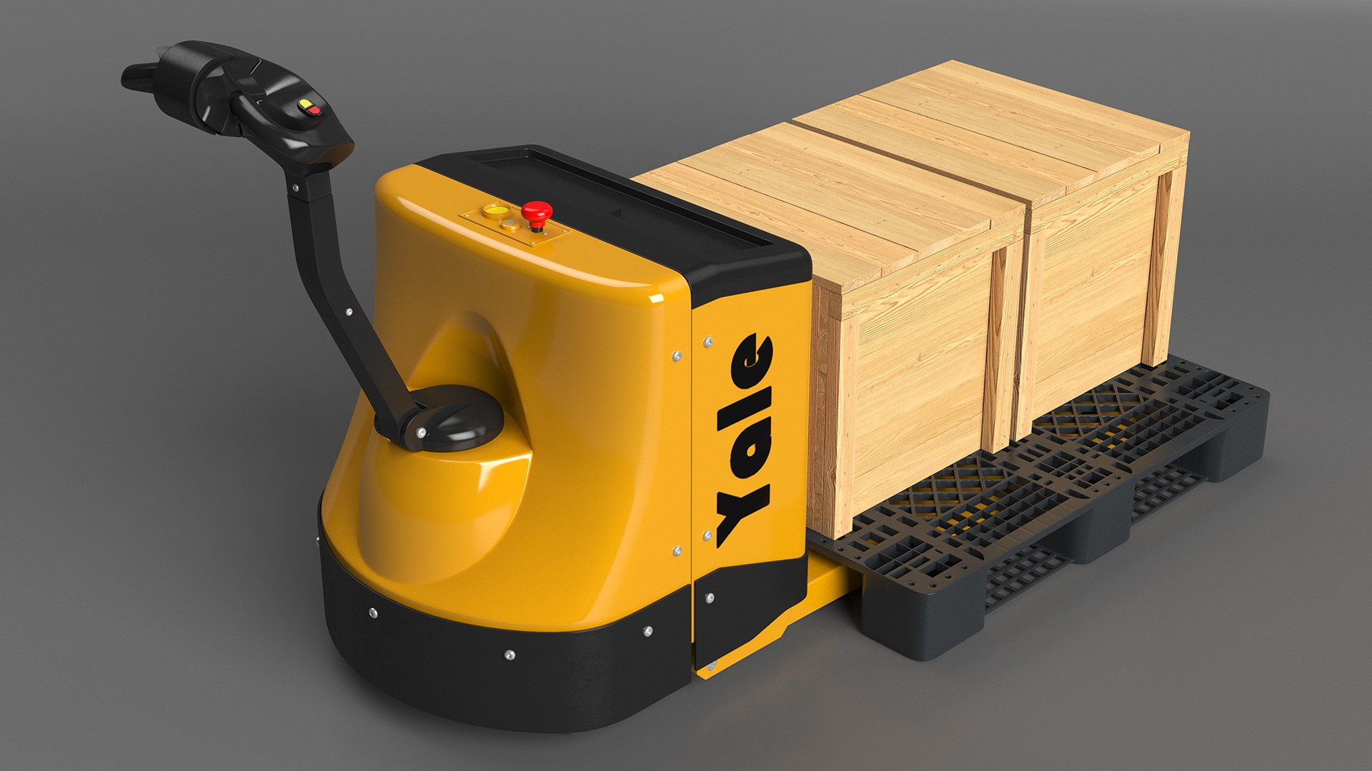 3D Yale Fully Powered Pallet Truck with Wooden Crates Rigged for Cinema ...