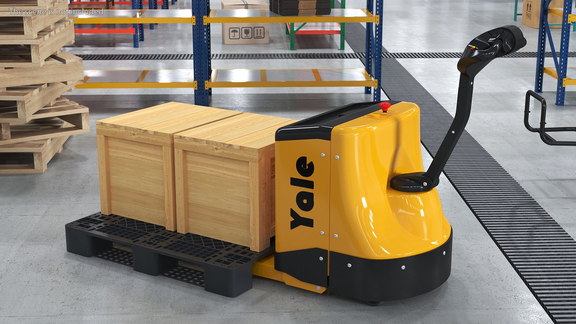 3D Yale Fully Powered Pallet Truck with Wooden Crates Rigged for Cinema ...