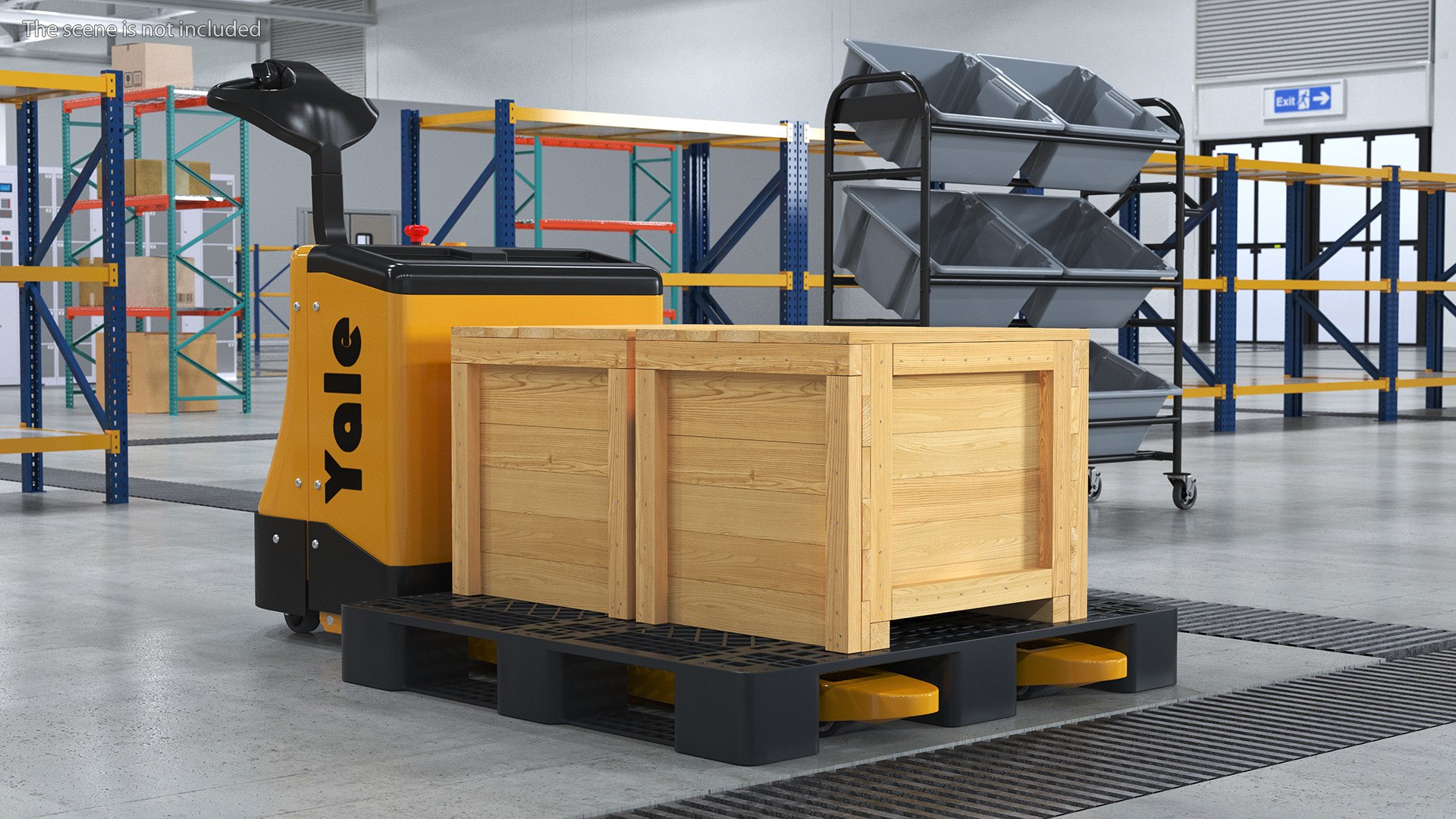 3D Yale Fully Powered Pallet Truck with Wooden Crates Rigged for Cinema ...