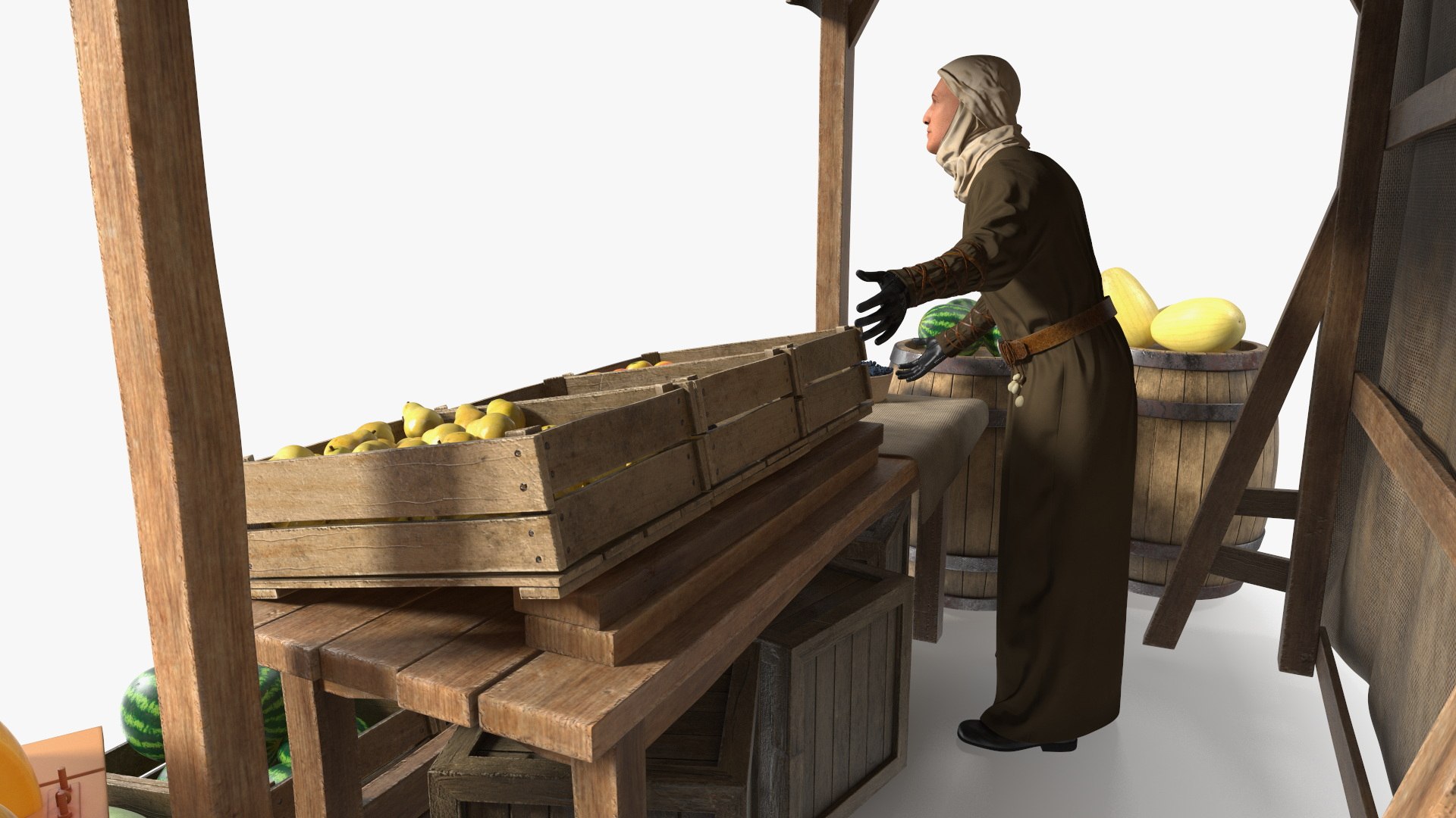 Medieval Merchant In Market Shop With Cart Model - TurboSquid 2285011