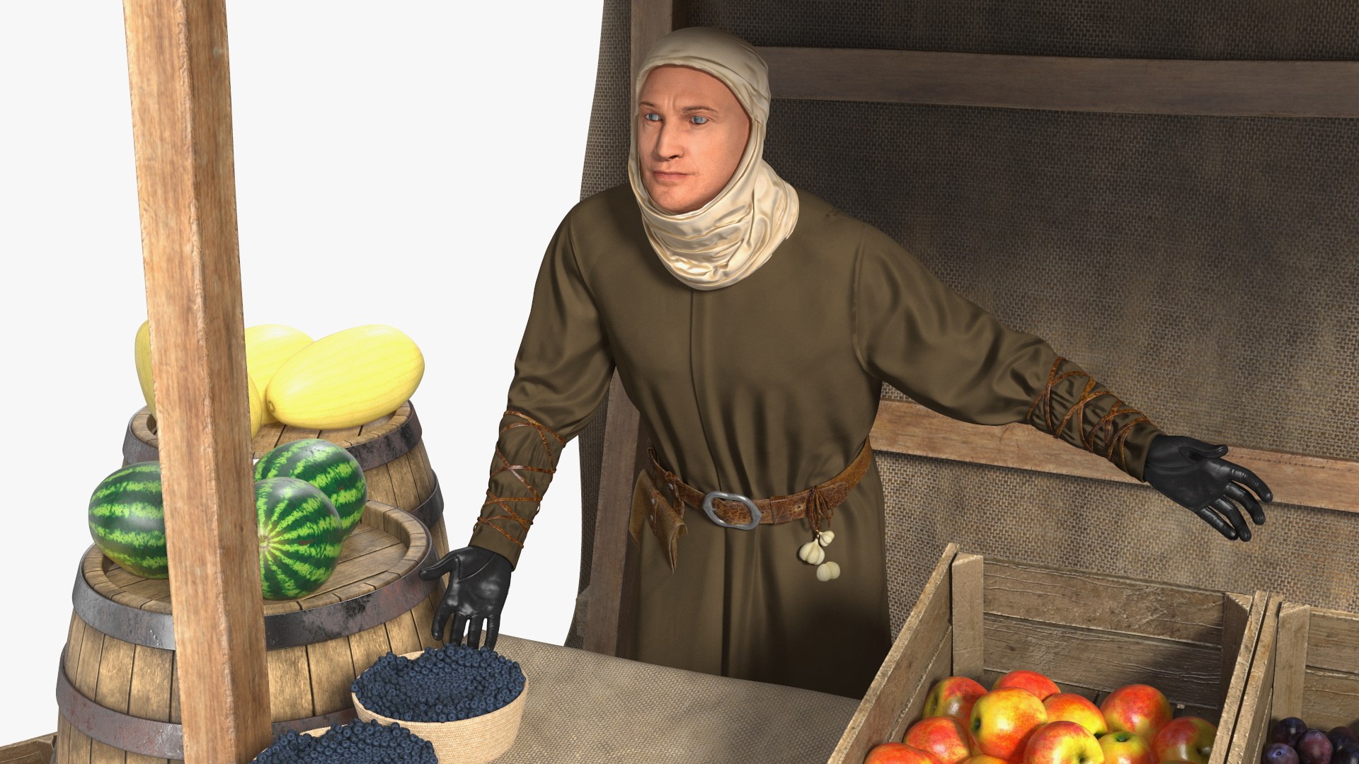 Medieval Merchant In Market Shop With Cart Model - TurboSquid 2285011