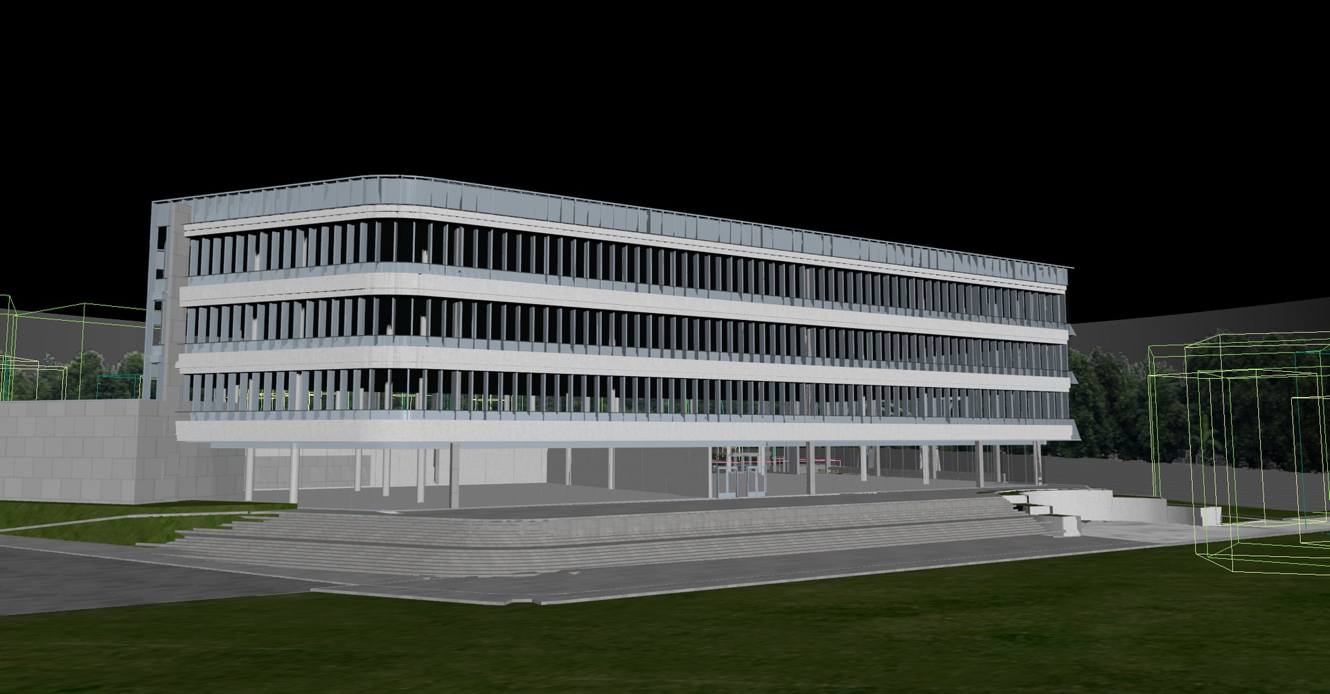 3D Contemporary Government Office Building Exterior With Glass Facade ...